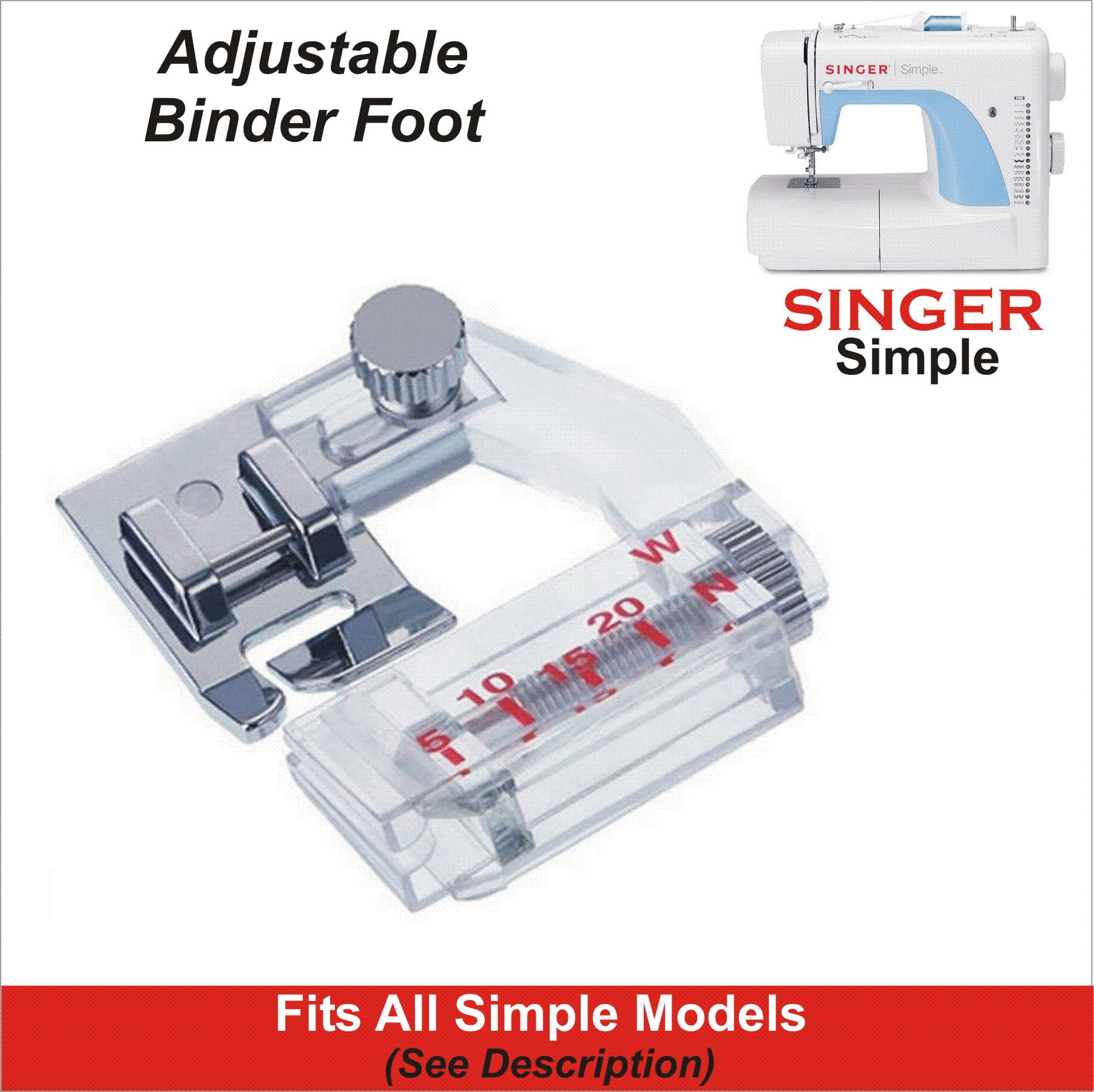 Singer Simple Compatible Adjustable Bias Binder Foot Fits 2932, 3116 ...