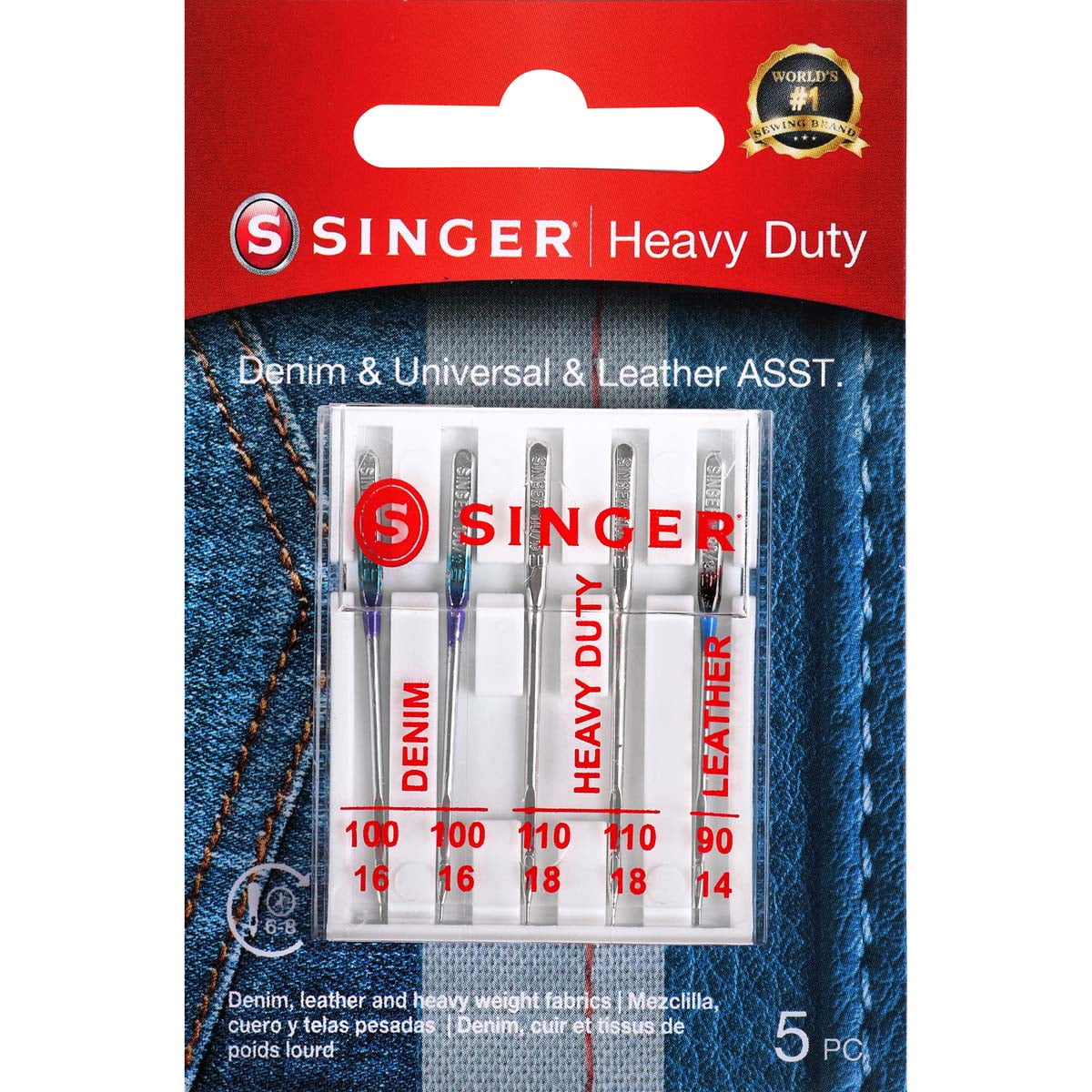 Singer Assorted Heavy Duty Sewing Machine Needles for Denim & Leather ...