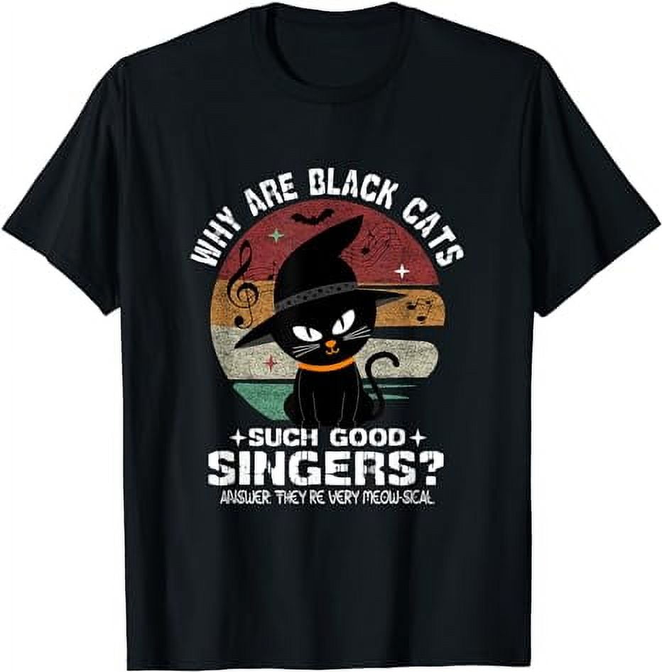 Singing Halloween Black Cat Riddles Meowsical Kitty Cat Puns T-Shirt ...
