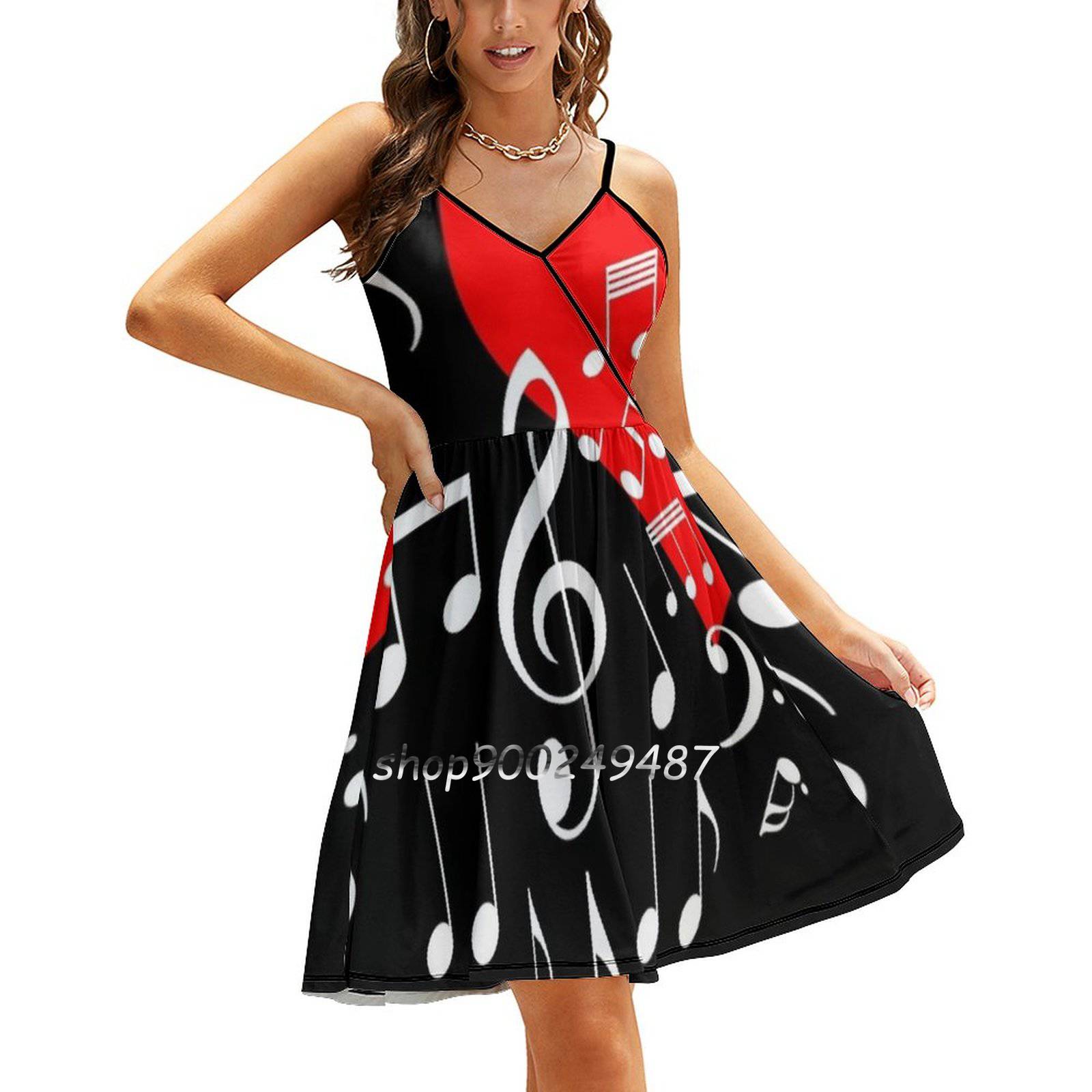 Singing Heart White On Black Sweet Elegant Dress Women Korean Kawaii ...