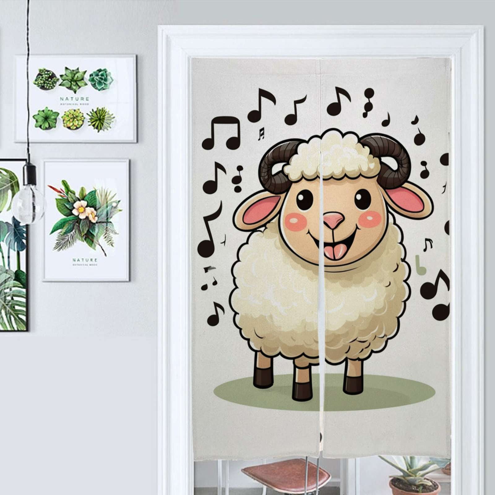 Singing Sheep Cartoon Door Curtain Nordic Living Room DoorCurtain Porch ...