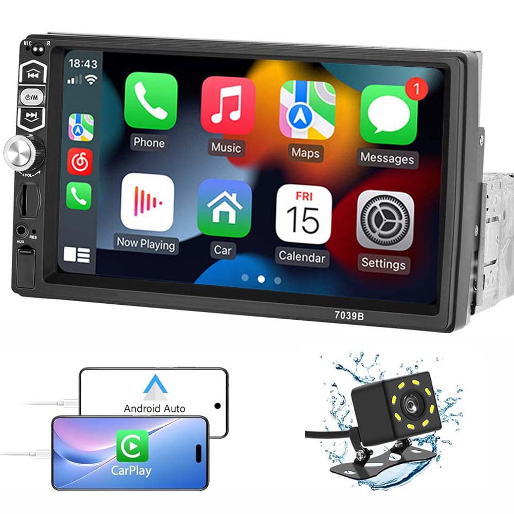 Single 1 Din 7" Car Stereo Radio with Apple Carplay Android Auto HD ...