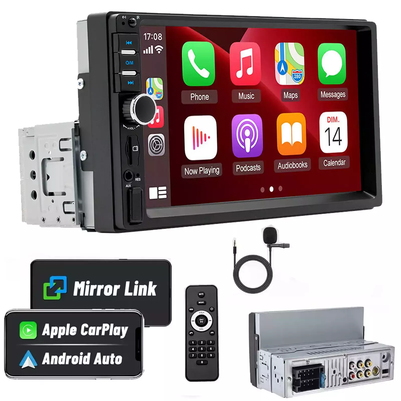 Single 1 Din 7" Touch Screen Car Stereo with Apple/Android CarPlay ...