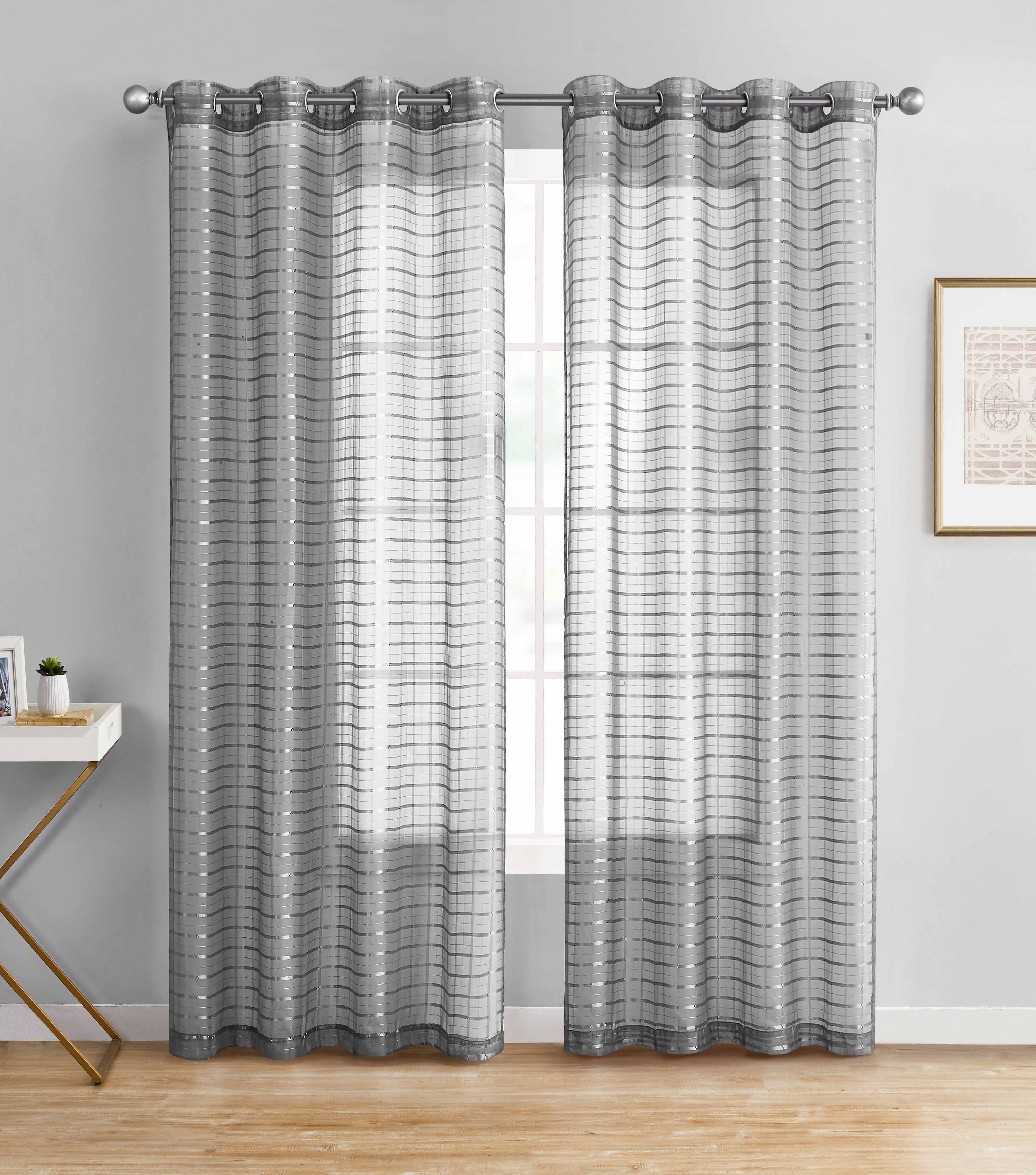 Single (1) Sheer Window Curtain Panel: 55" W X 84" L, Plaid/Check ...