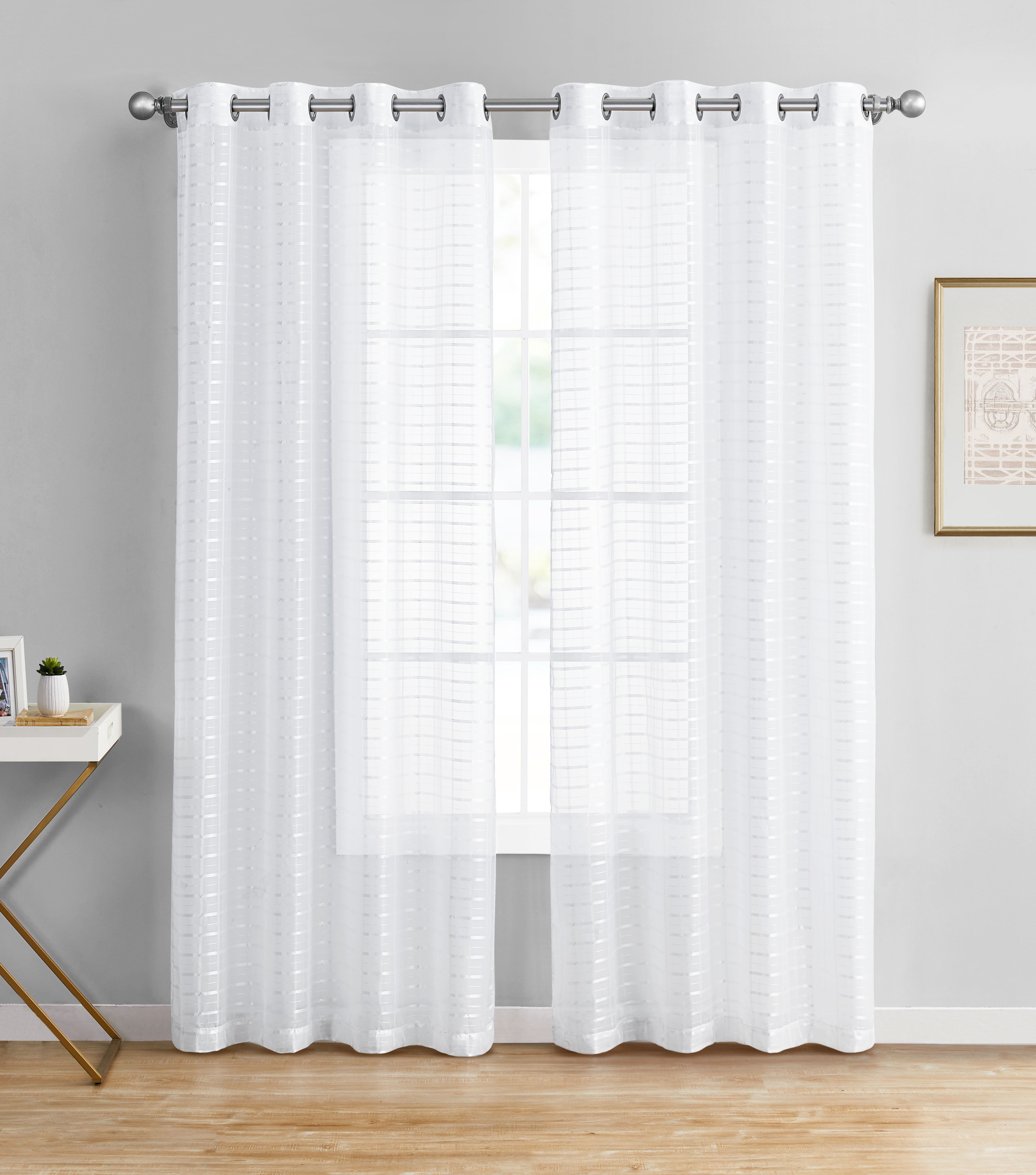 Single (1) Sheer Window Curtain Panel: 55" W X 84" L, Plaid/Check ...