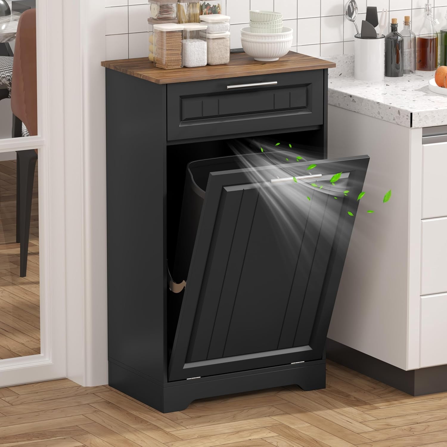 Single 10 Gallon Tilt Out Trash Can Cabinet with Deodorizing Function ...