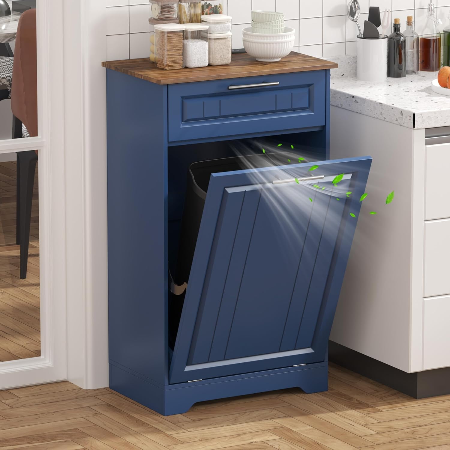 Single 10 Gallon Tilt Out Trash Can Cabinet with Deodorizing Function ...