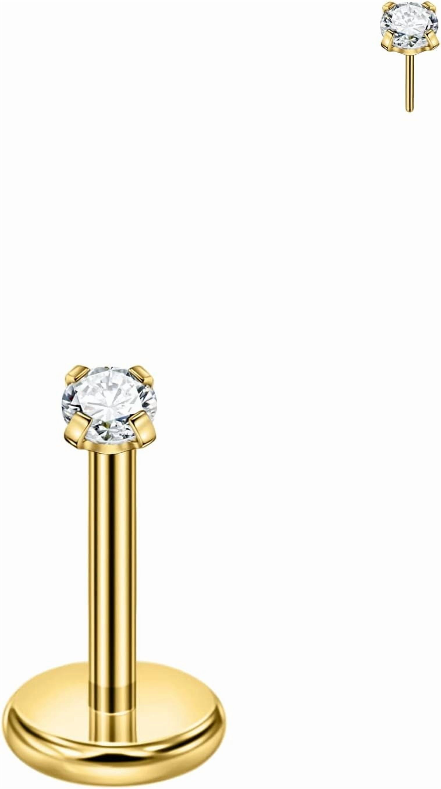 Single 316L Surgical Fine Steel Threadless Labret Stud featuring CZ for ...