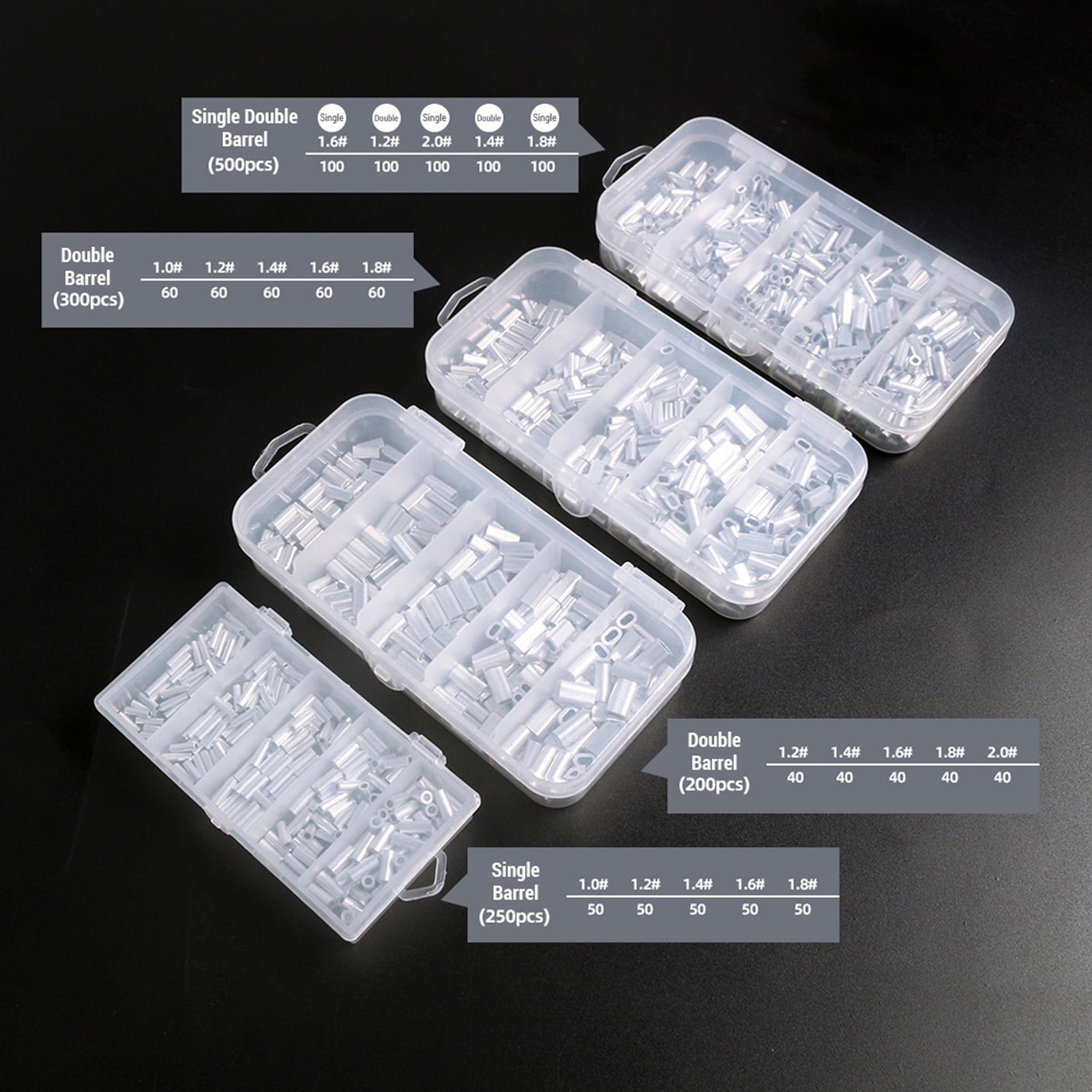 Single 500pcs Aluminum Crimp Sleeves Connector Kit 5 Sizes Single ...
