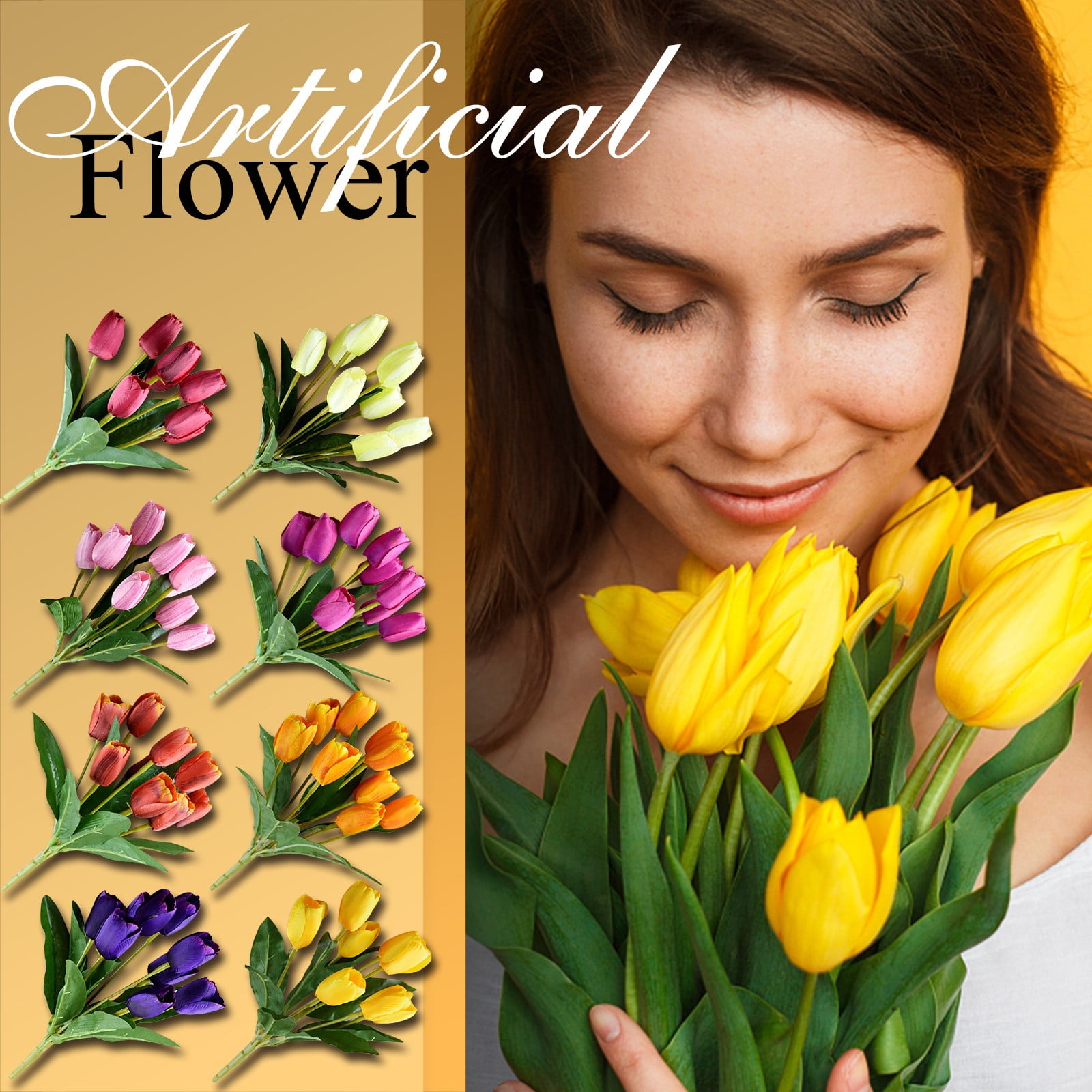 Single 9 Tulips Flowers,Plastic Flowers Artificial Flower Simulated ...