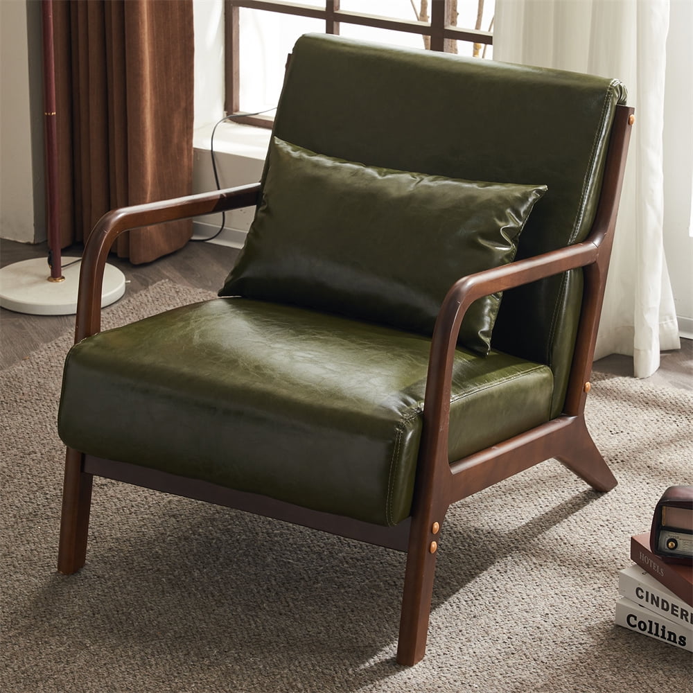 Triple Tree Single Accent Chair with Pillow, PU Walnut Oak Armchair ...