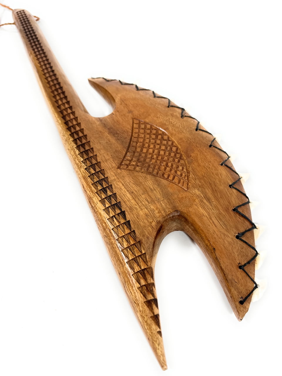 Single Axe Fijian Club 24 inch w/ Shark Teeth & Custom Etching - Acacia ...
