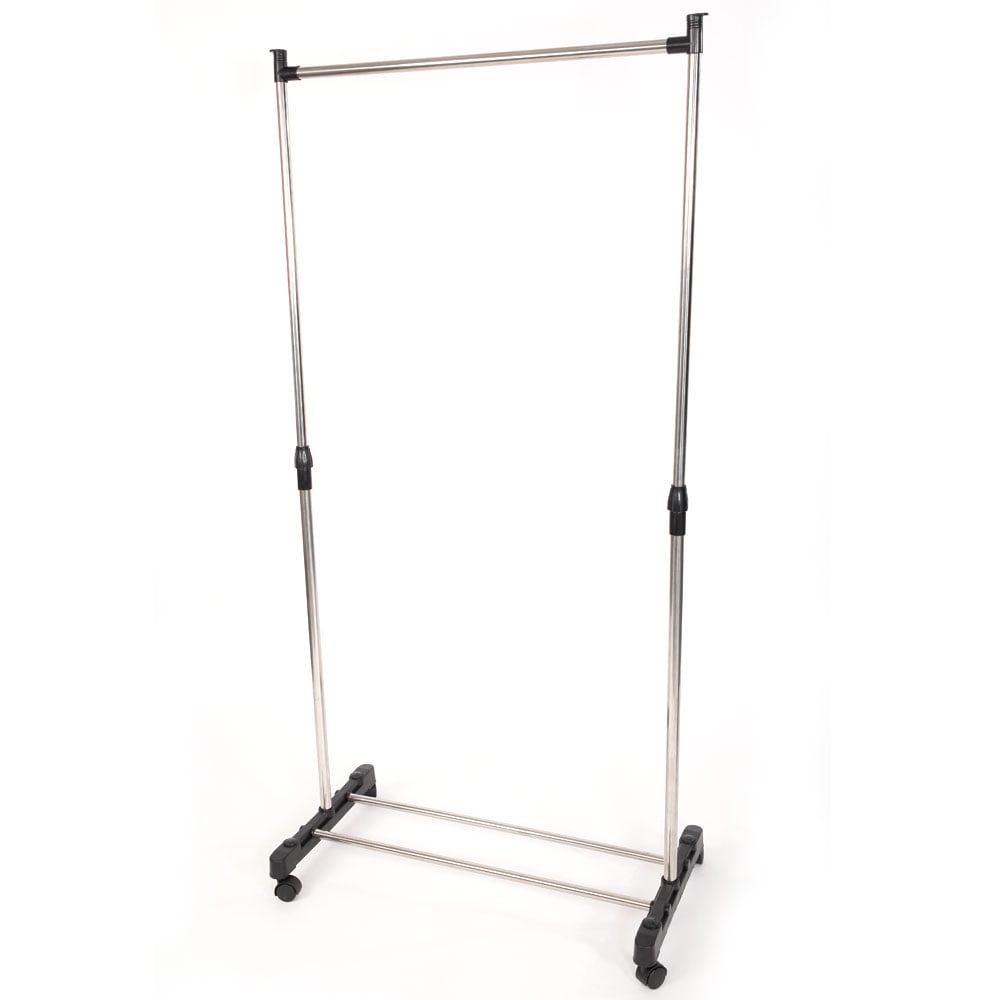 Single-Bar Expandable Clothes Rack with Shoe Shelf - Stainless Steel ...