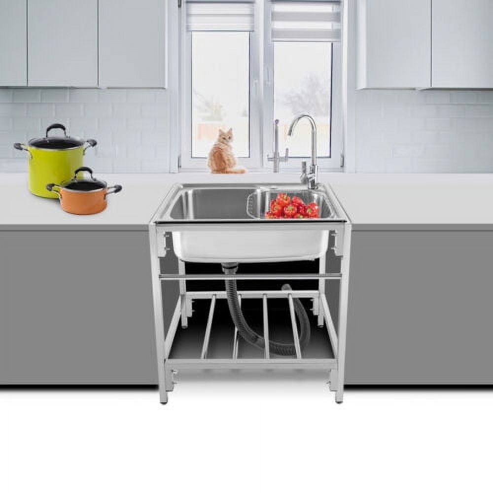 Single Basin Kitchen Sink Home Laundry Sink w/ Faucet & Stand Stainless ...