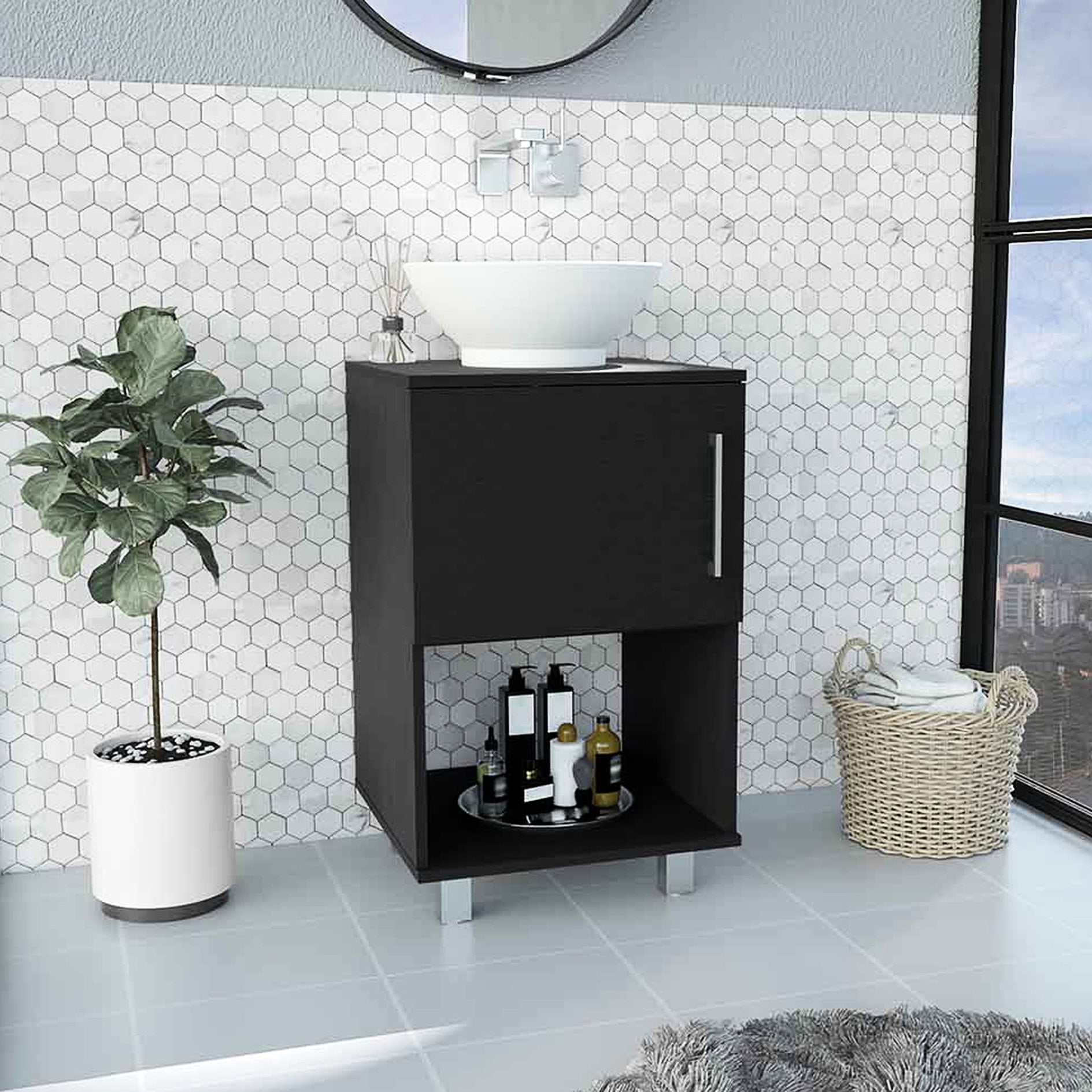 Single Bathroom Vanity | Solid Wood+MDF Filler | Bathroom Organization ...