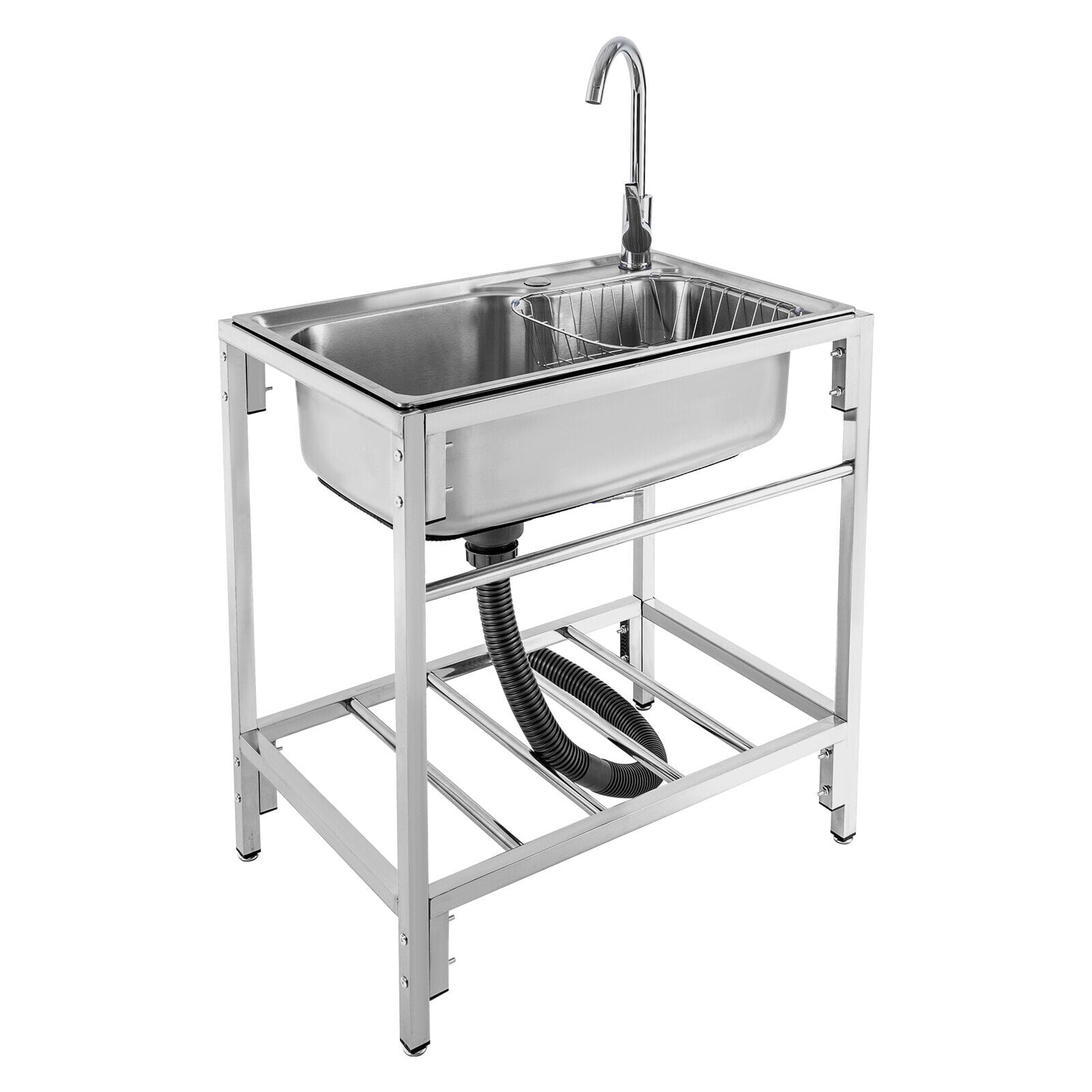 Single Bowl Basin Sink Stainless Steel Kitchen Sink W/Faucet, Silicone ...