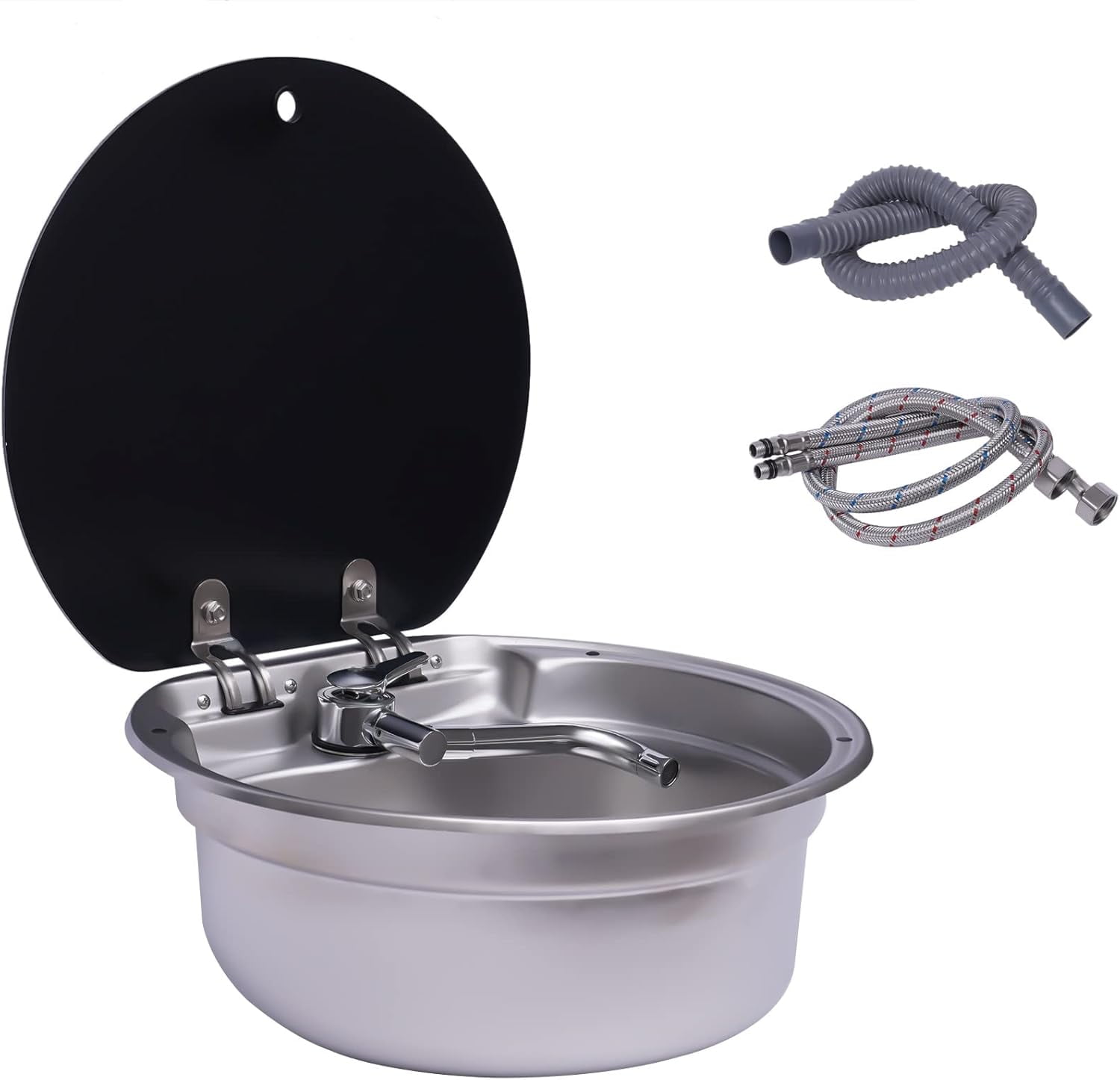 Single Bowl Rv Hand Wash Round Basin Sink with Folded Faucet Tempered ...