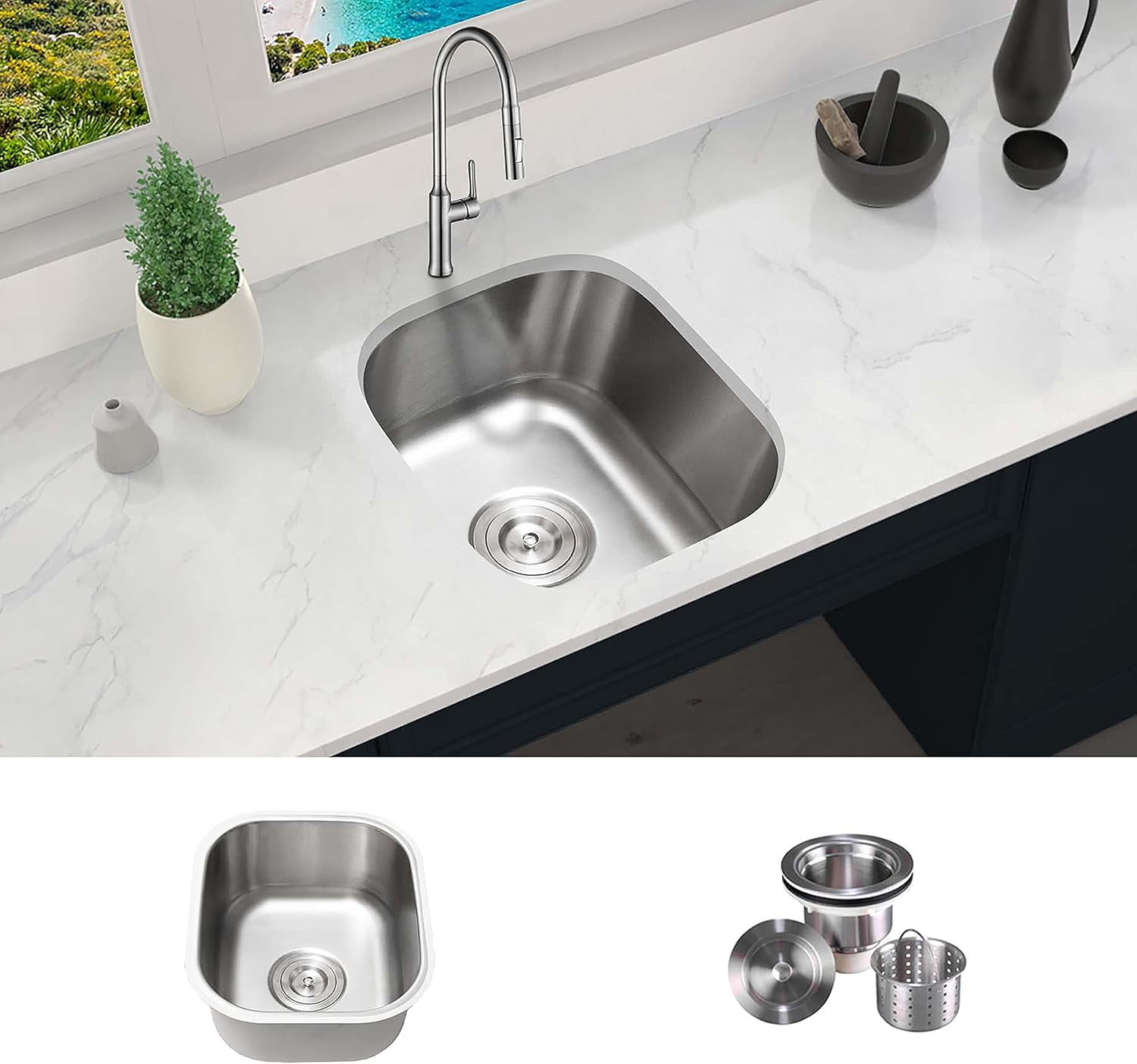 Single Bowl Undermount Stainless Steel Kitchen Sink, Rust Resistant ...