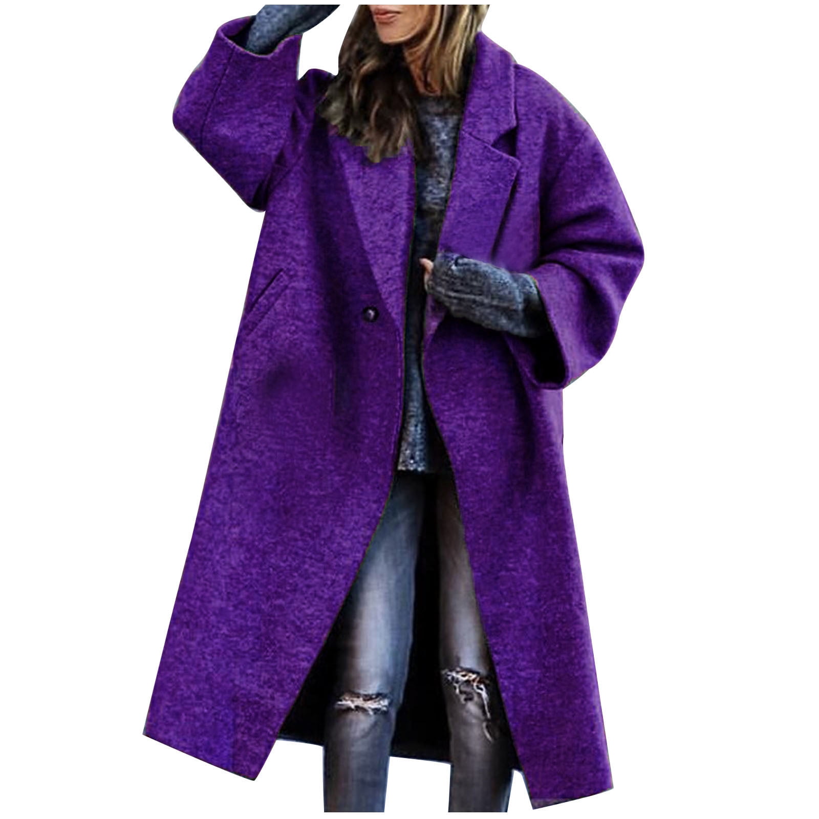 Single Breasted Trench Coat for Women Lapel Notched Collar Oversized ...