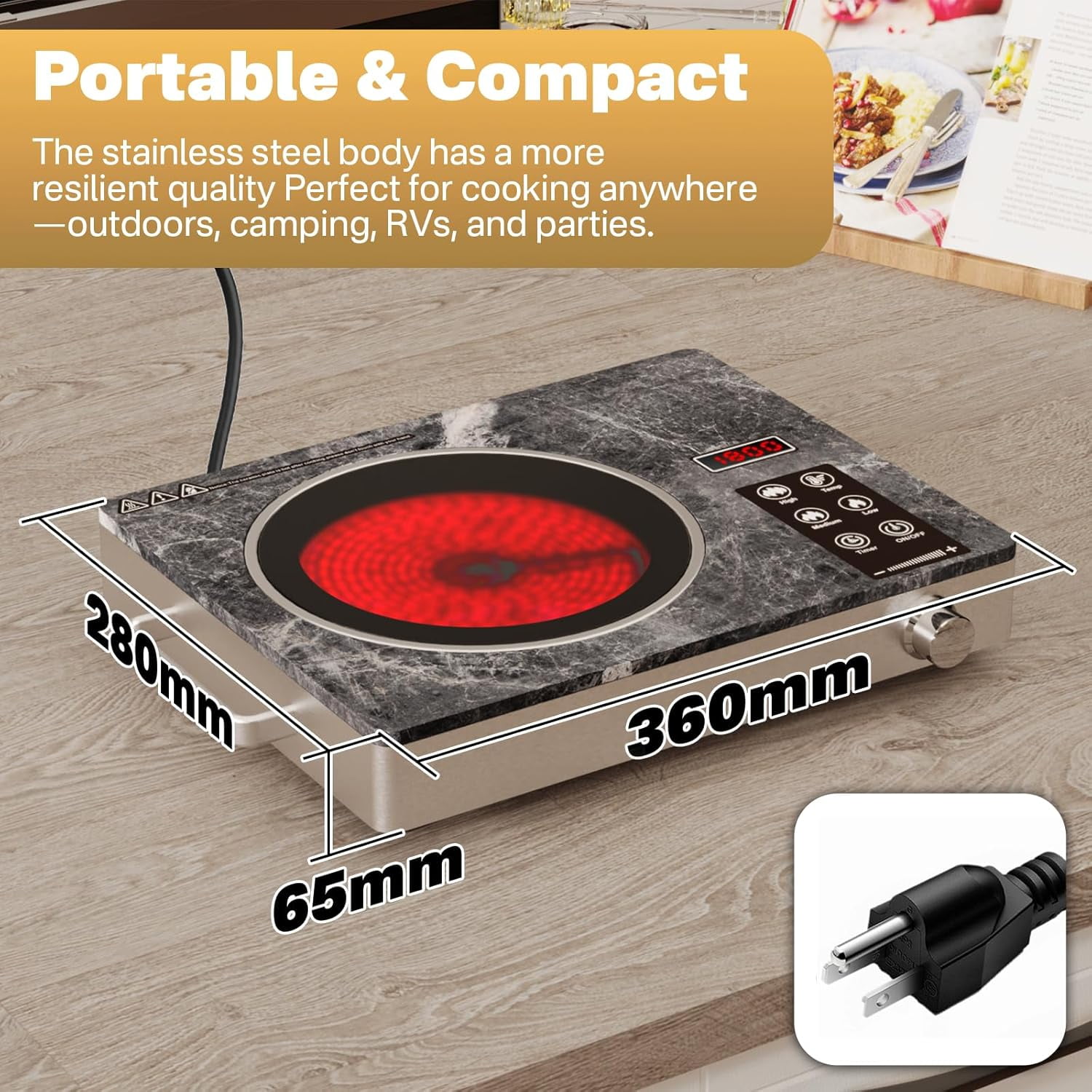 Single Burner Ceramic Cooktop, Portable 1800W Electric Stove ...