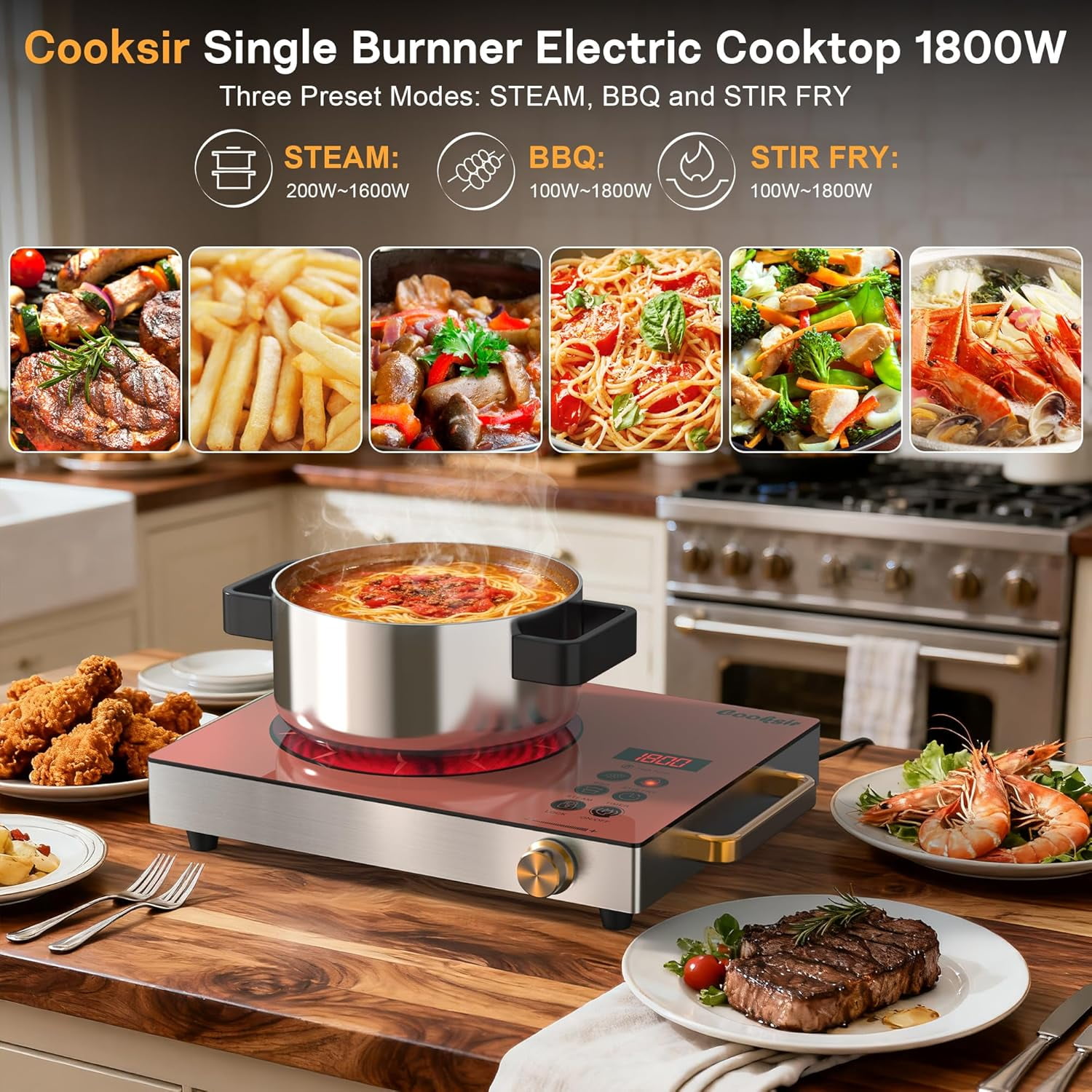 Single Burner Electric Cooktop - 110V 1800W Portable One Burner Hot ...