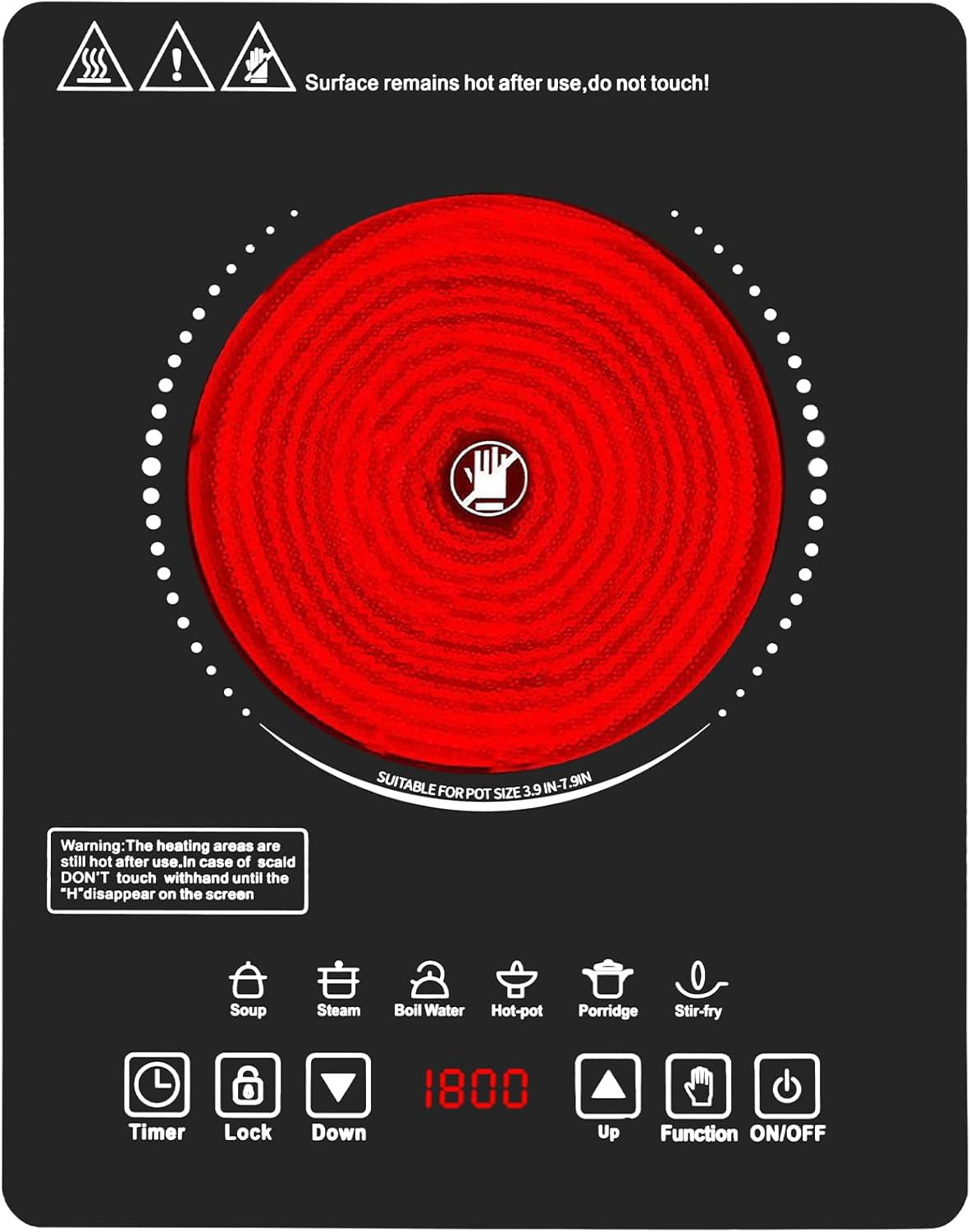 Single Burner Electric Cooktop,110V 1800W Stove Top with LED Touch ...