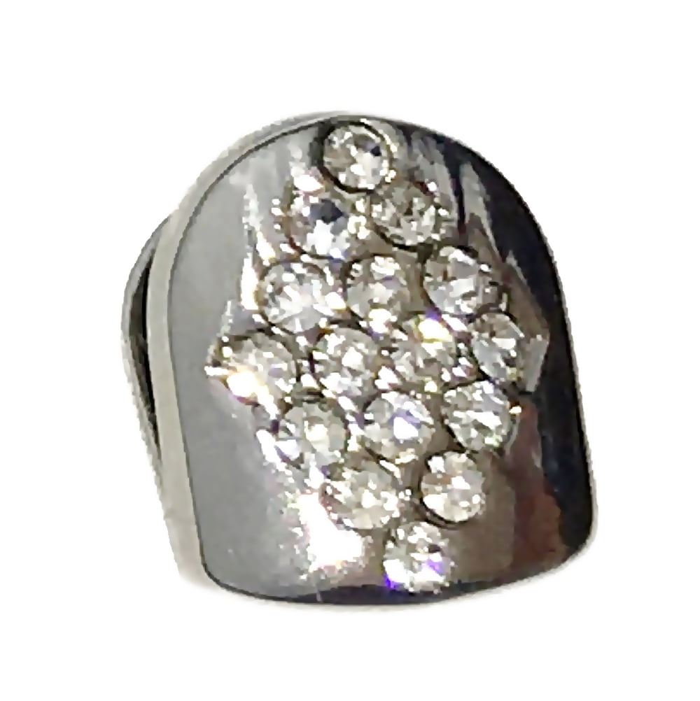 Single Cap Grill Diamond-Shape Silver Tone One Tooth Teeth Grillz ...