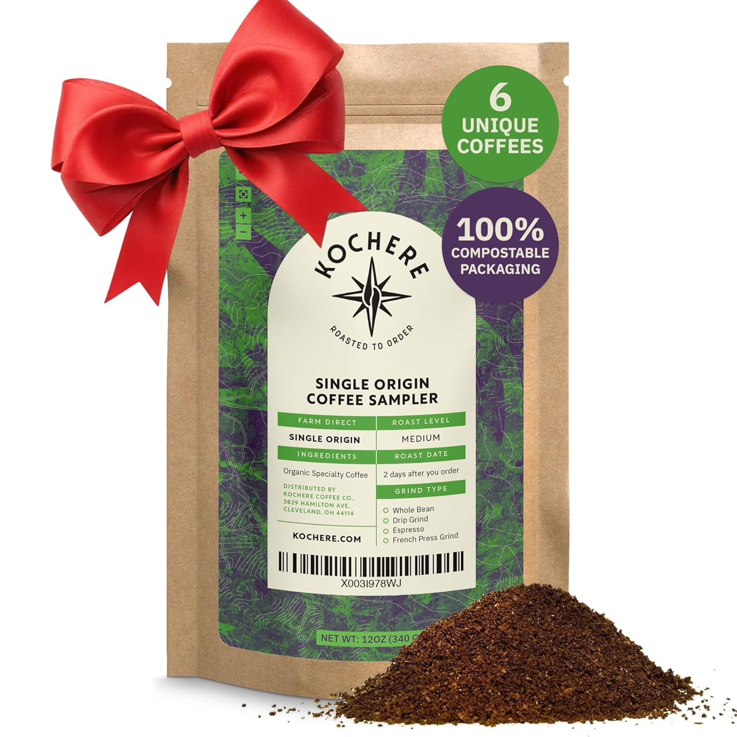 Single Coffee Sampler - 6 x 2 oz, Ground Coffee Medium Roas Variey Pack ...