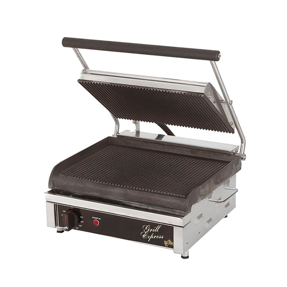 Single Commercial Panini Press w/ Cast Iron Grooved Plates, 120v ...