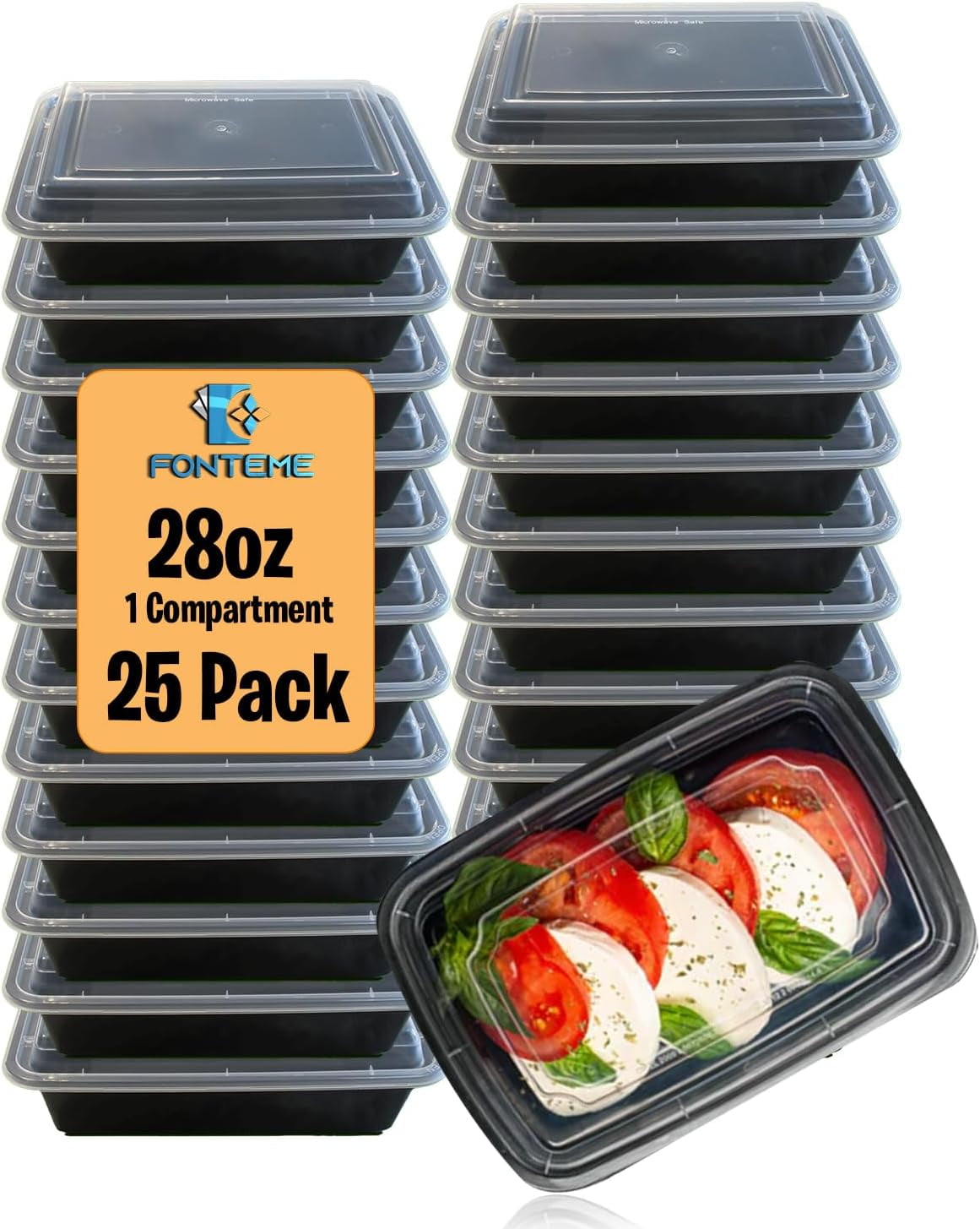 Single Compartment Meal Prep - 25 Pack - Big Container with Airtight ...