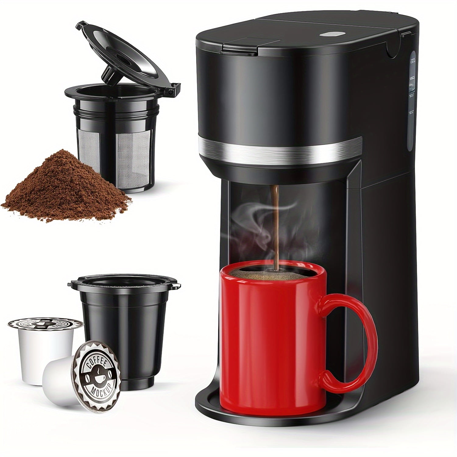 Single Cup Coffee Maker for K-Cup Pods & Grounds, 6-12oz Water Tank ...