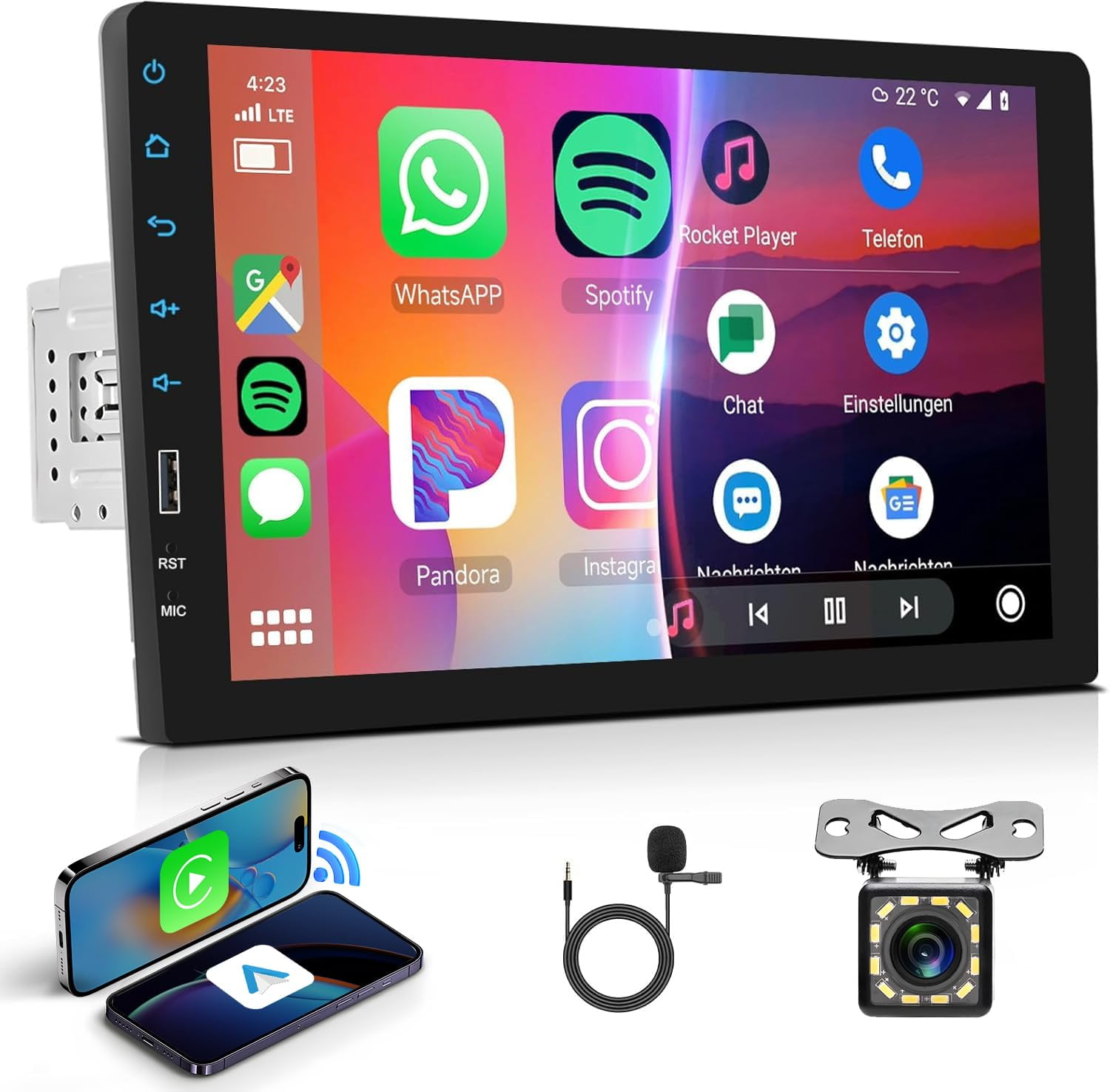 Single DIN Car Stereo with Wireless Carplay & Android Auto,Hodozzy 9 Inch IPS Touch Screen Radio ...