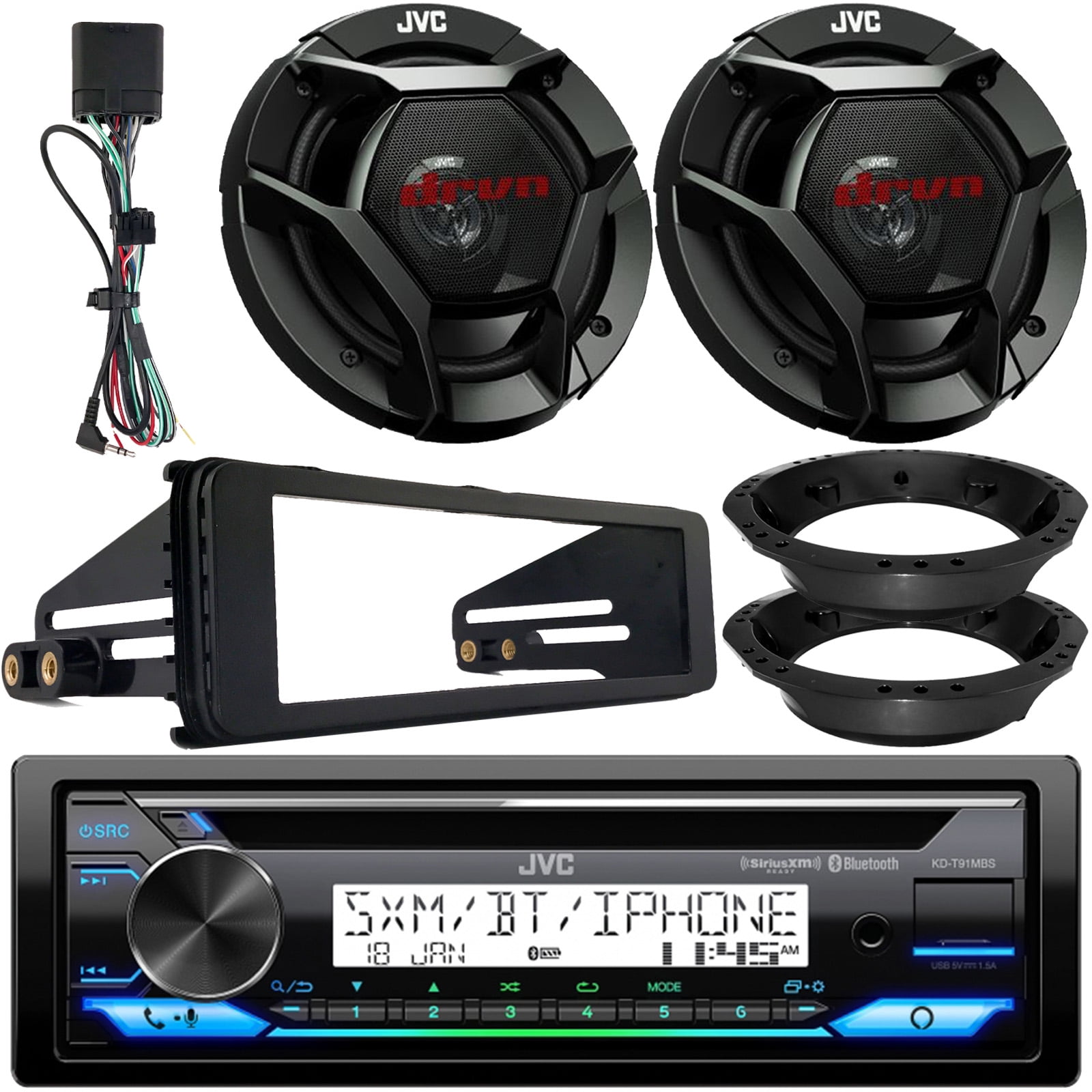 Single DIN Marine Bluetooth CD Player USB AUX Stereo Radio Receiver ...