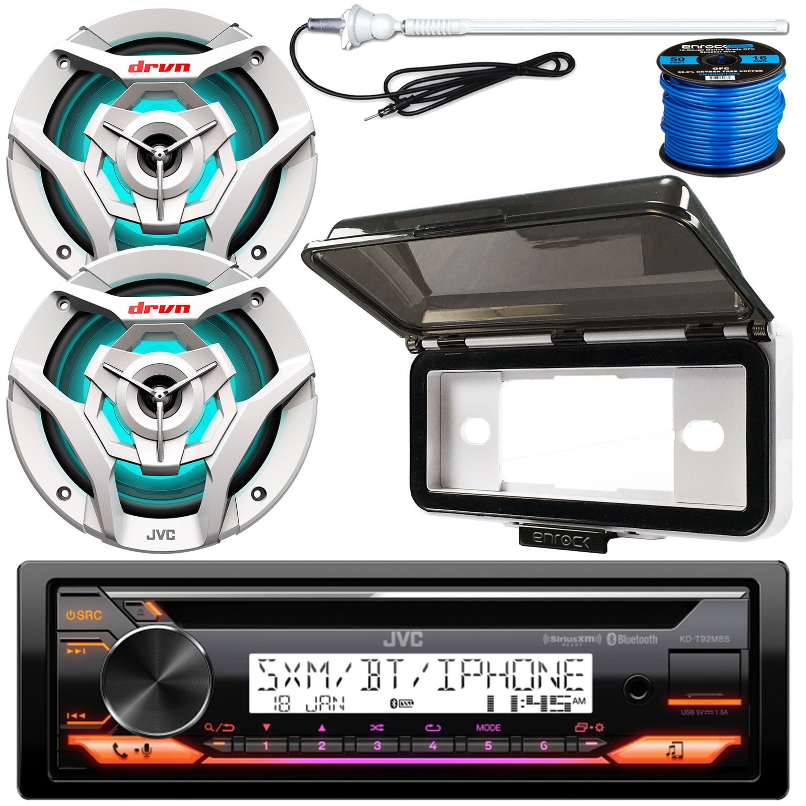 Single DIN Marine Bluetooth USB AUX AM/FM Radio CD Player Receiver ...