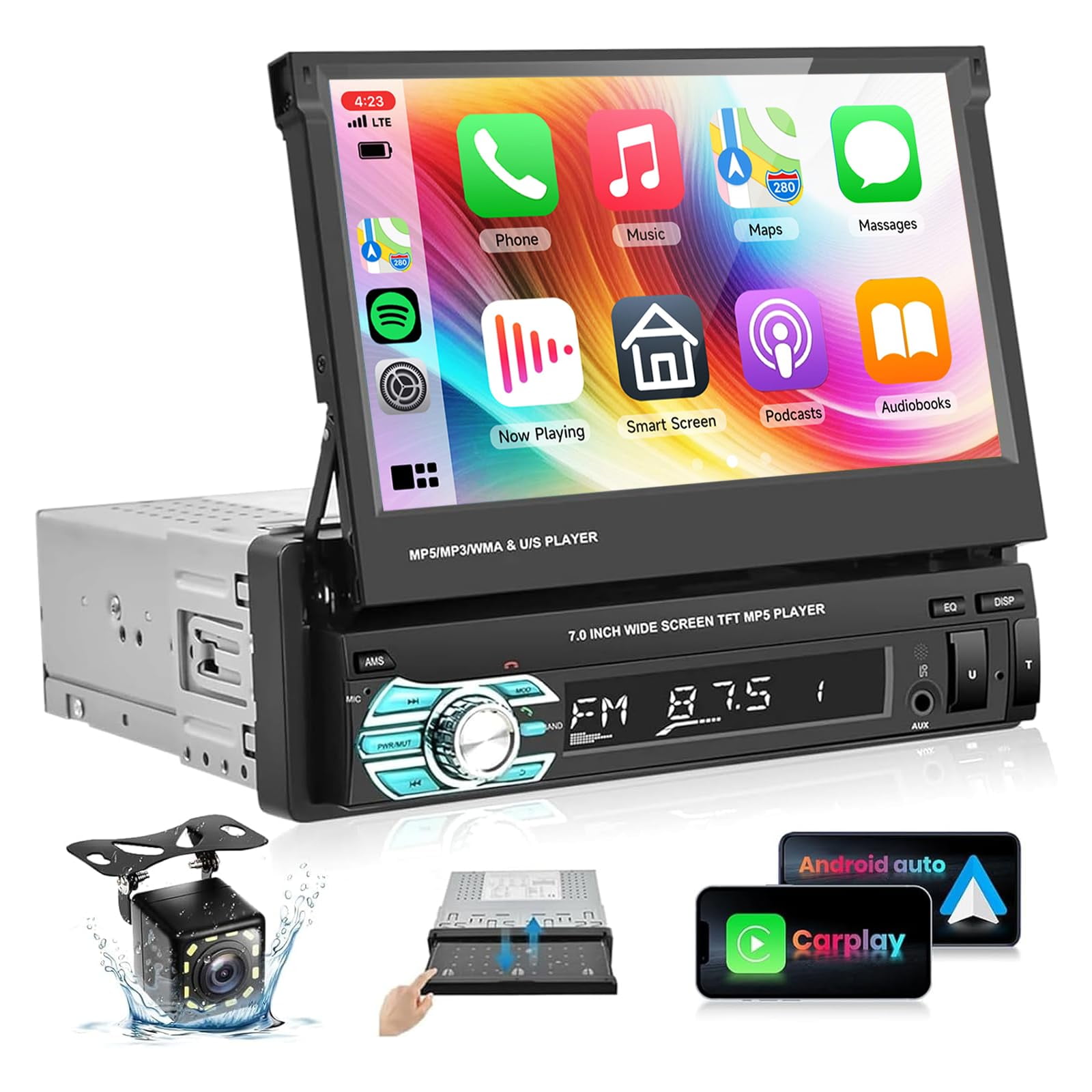 Single Din Car Stereo Radio with AppIe Carplay Android Auto Airplay MirrorLink,Podofo 7inch ...