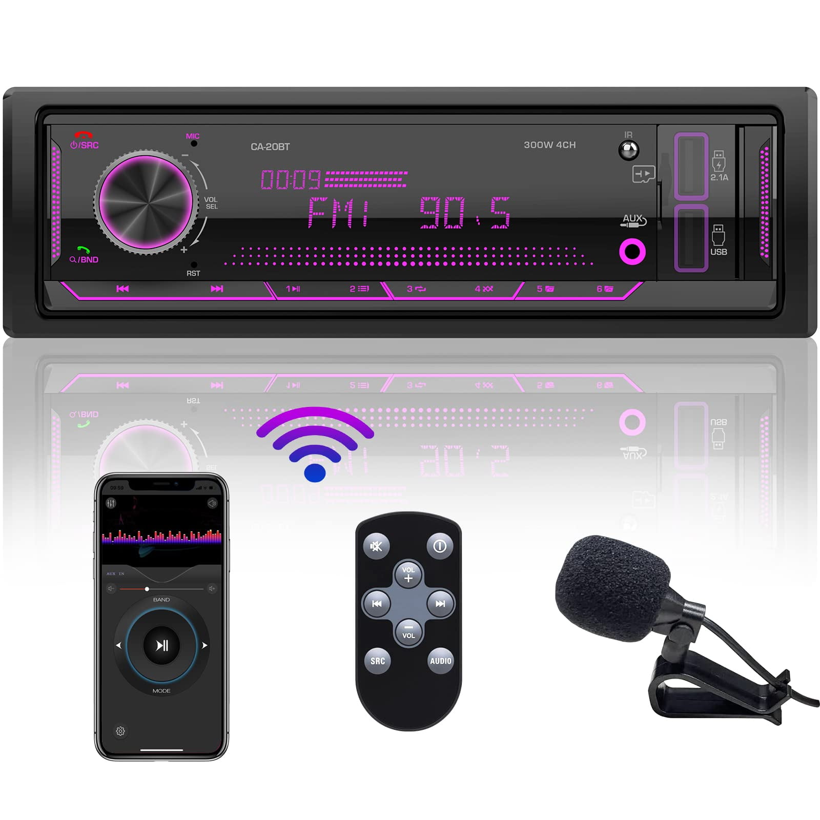 Single Din Car Stereo Receiver: Bluetooth Car Radio System - Marine Audio with LCD Display | FM ...