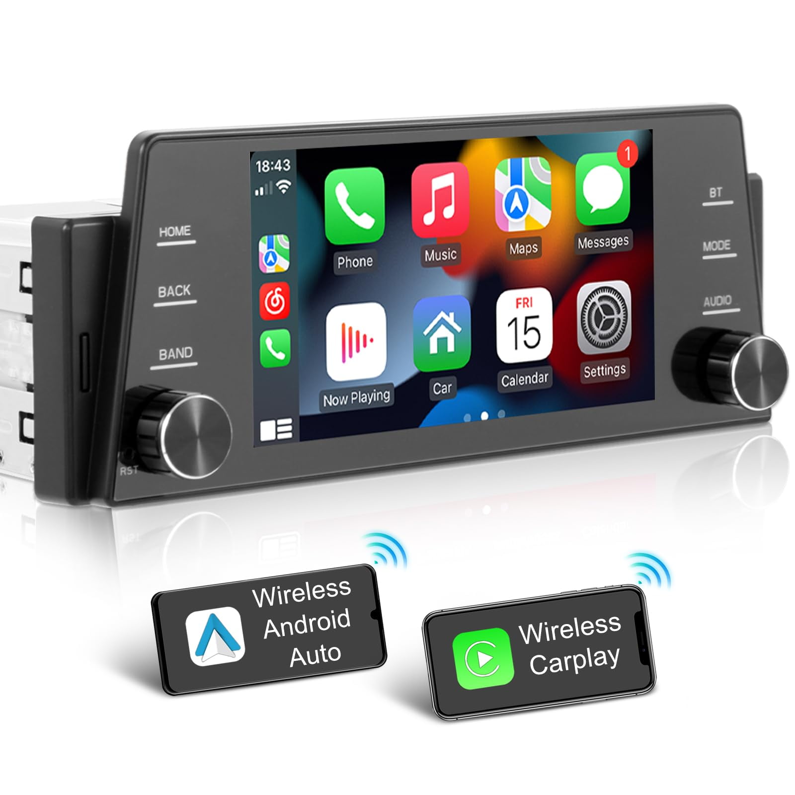 Single Din Car Stereo Wireless Apple Carplay Wireless Android Auto,5 ...