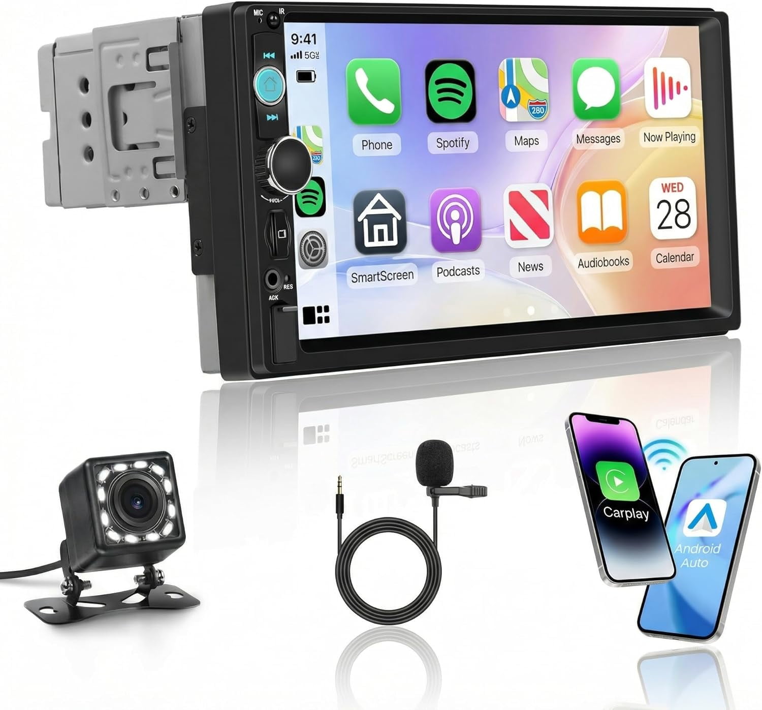 Single Din Stereo , 7 inch IPS Touch Screen, 1 Din Radio, SWC, Backup ...