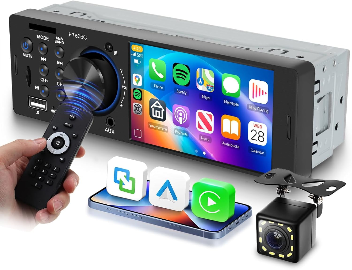 Single Din Stereo with , Touch Screen Audio Receiver with 1 Din, 4 Inch ...