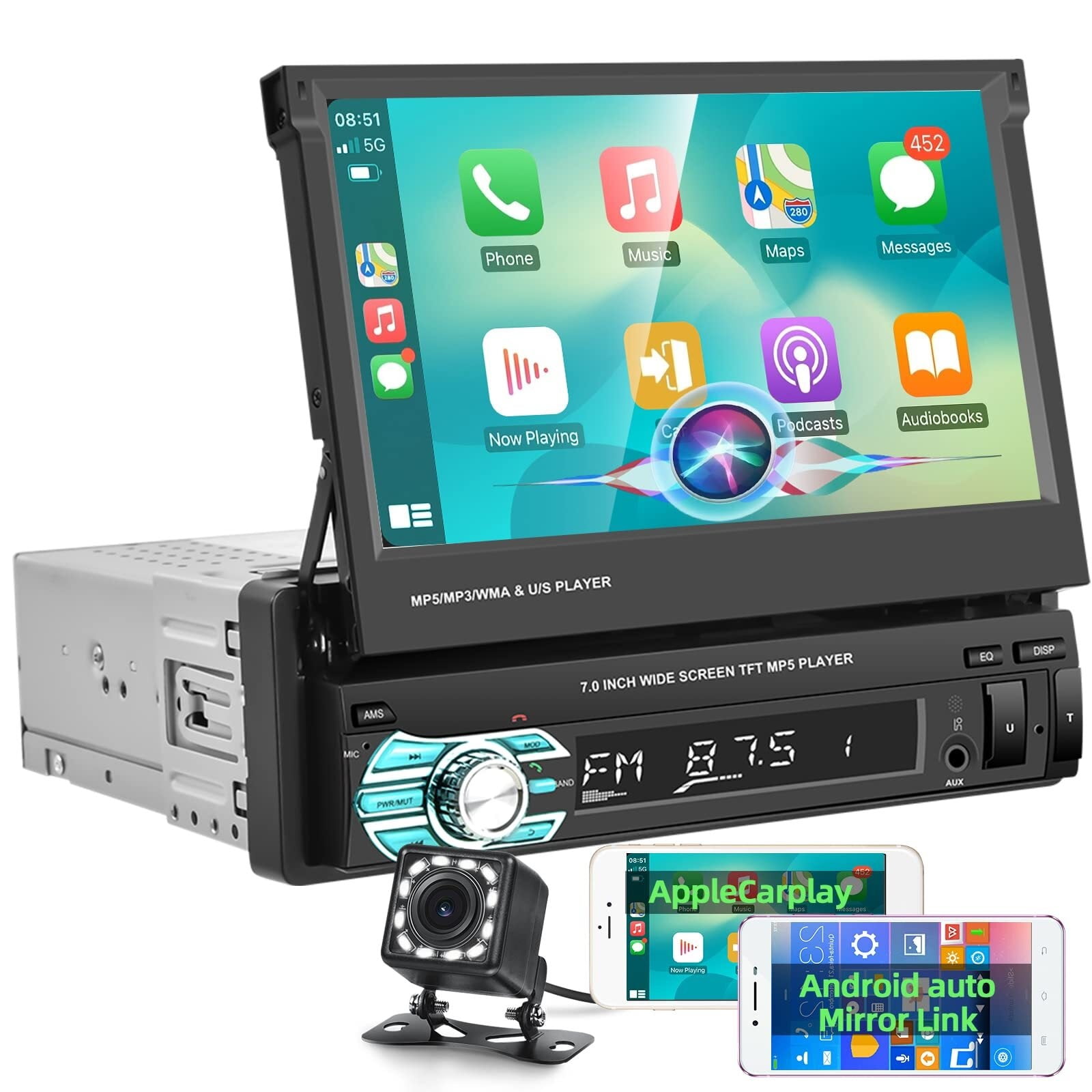 Single Din Touch Screen Car Stereo with Carplay, Sovob 7 Inch Flip Out ...