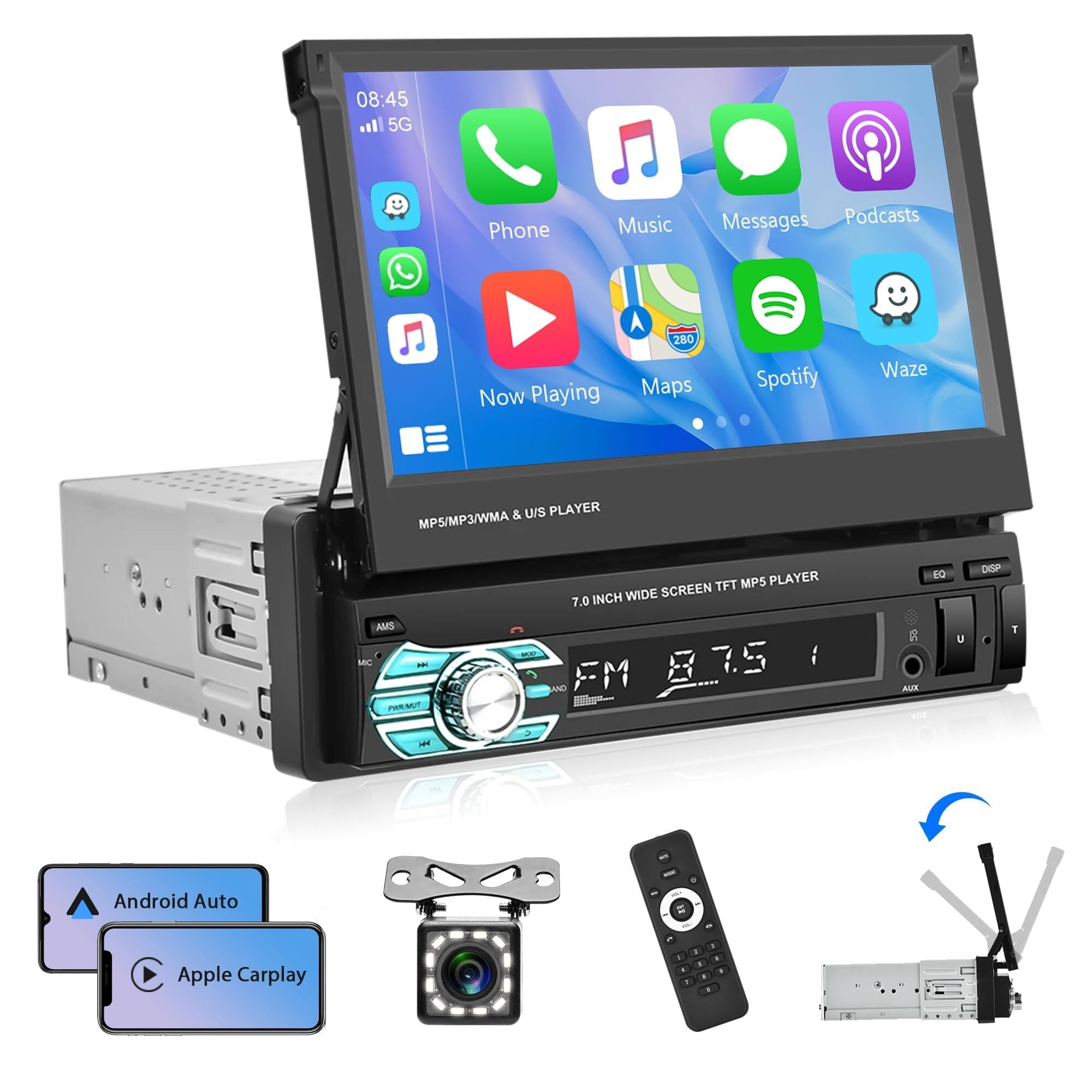 Single Din Touch Screen Car Stereo with Carplay, Torovo 1 DIN 7 Inch ...