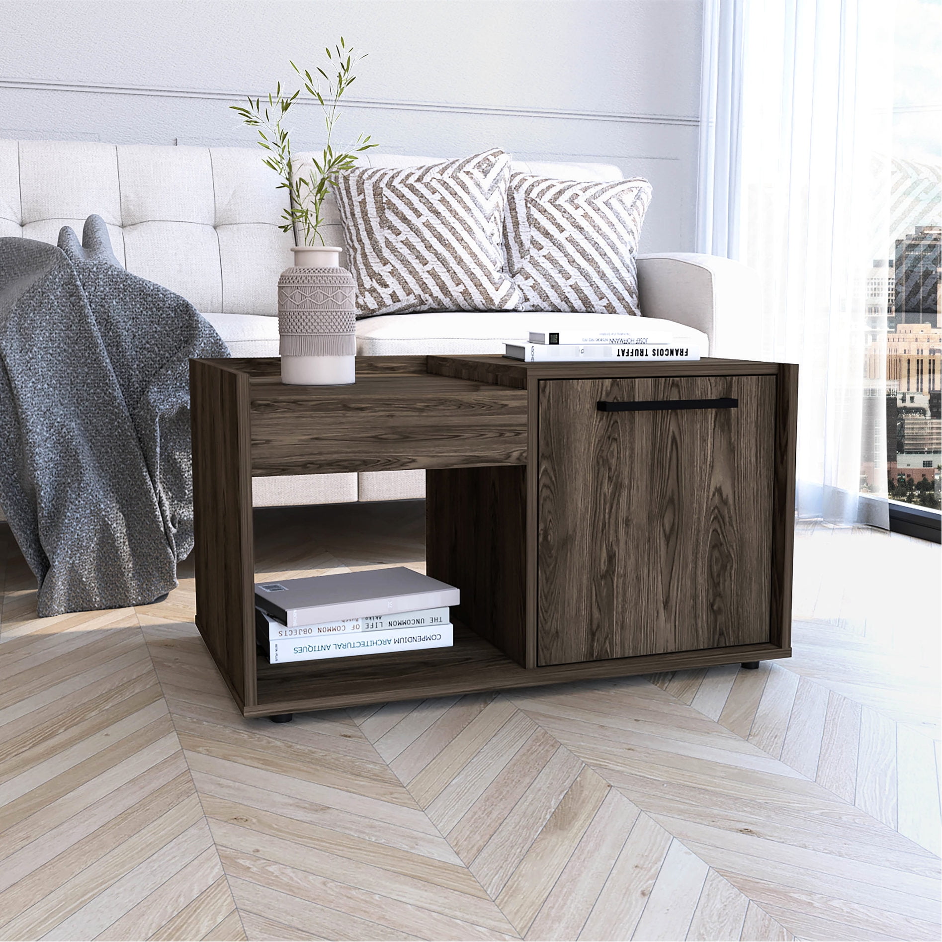 Single Door Coffee Table with Open Shelf | Provide Extra Storage and ...