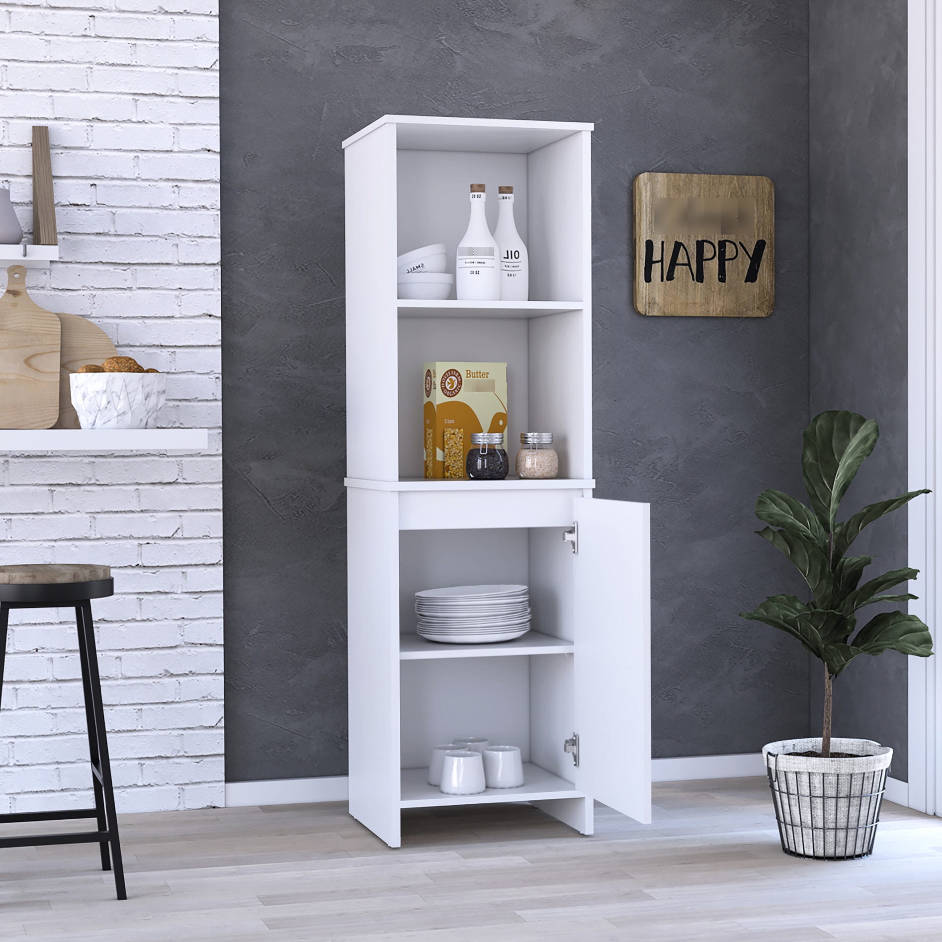 Single Door Kitchen Cabinet | Ideal for Pantry Storage with Open and ...
