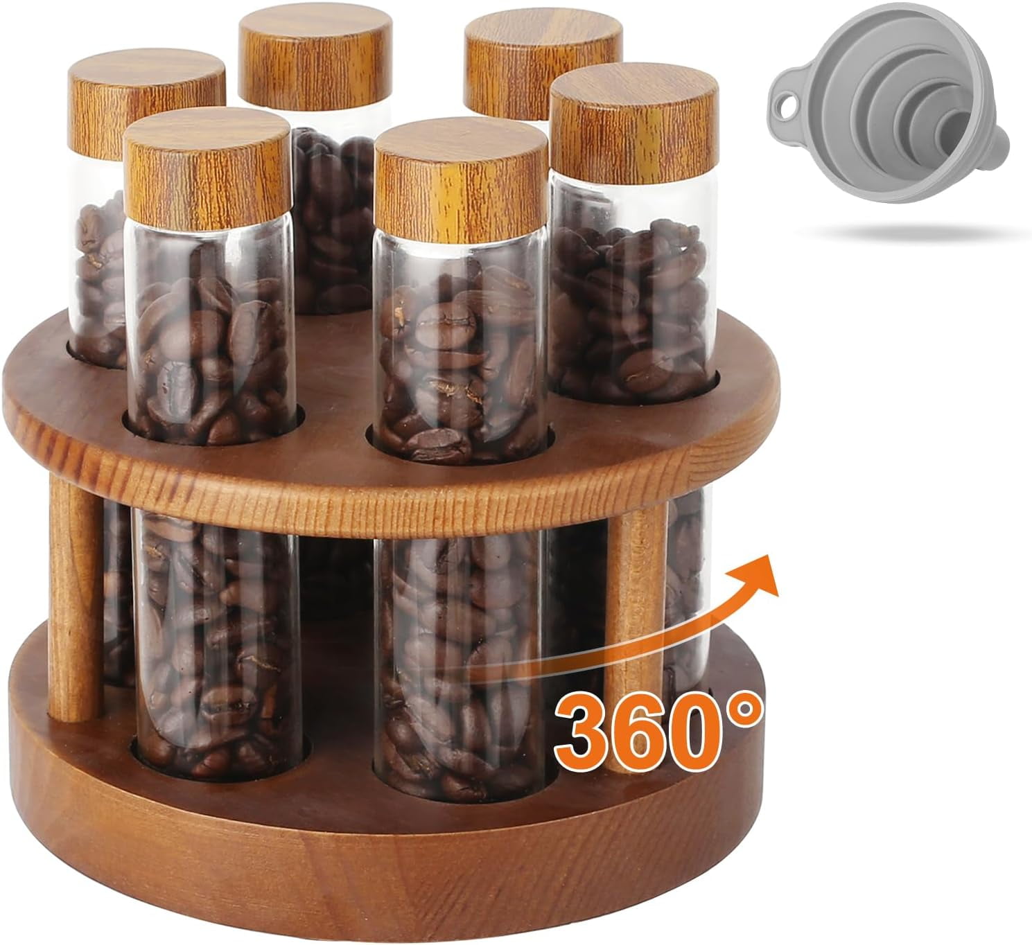 Single Dose Rotating Glass Tubes for Coffee Bean Storage with Wooden ...
