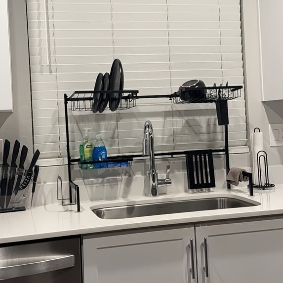 Single/Double Layer Black Metal Kitchen Drying Rack, Adjustable ...