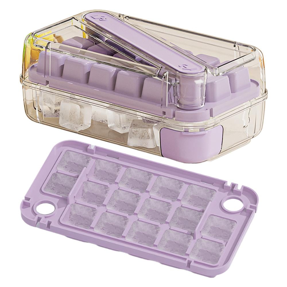 Single/Double Layer Ice Tray with Lid and Bin Silicone Plastic to Easy For Freezer Vertic ...