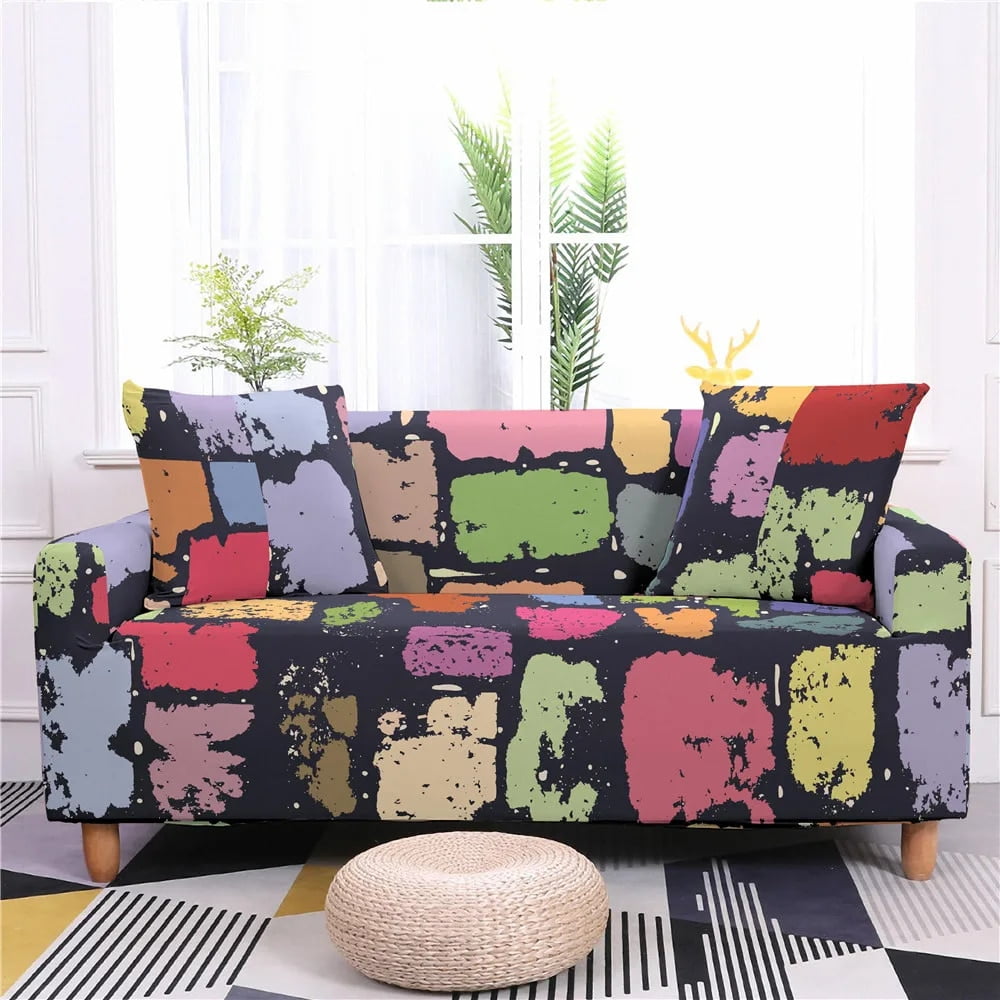 Single/Double Seat Geometric Sofa Cover Stretch Cushion Cover Elastic ...