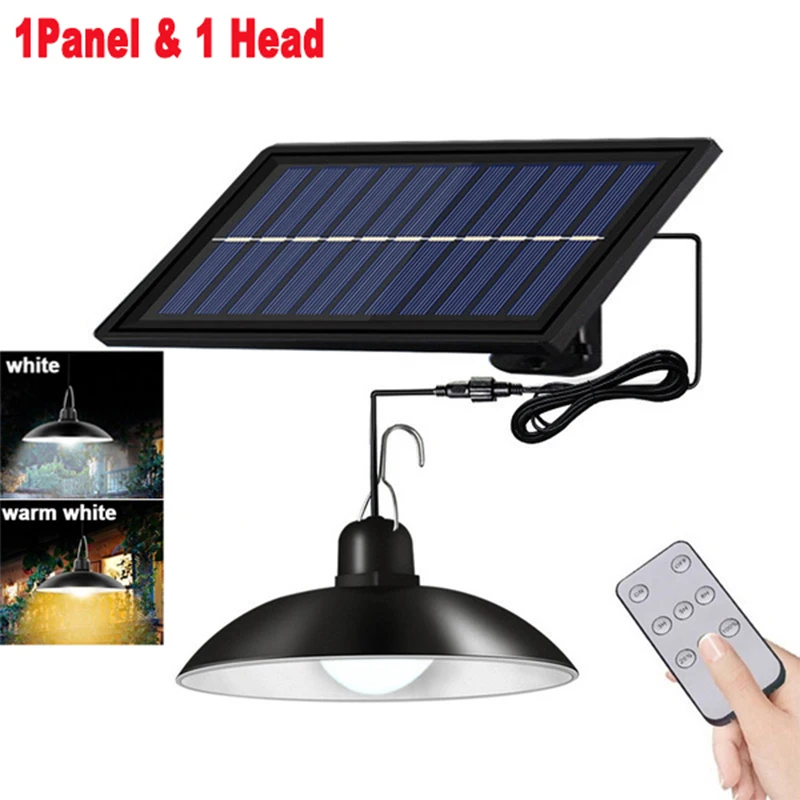 Single Dual Heads Solar Pendant Lights Remote Control Indoor Outdoor ...