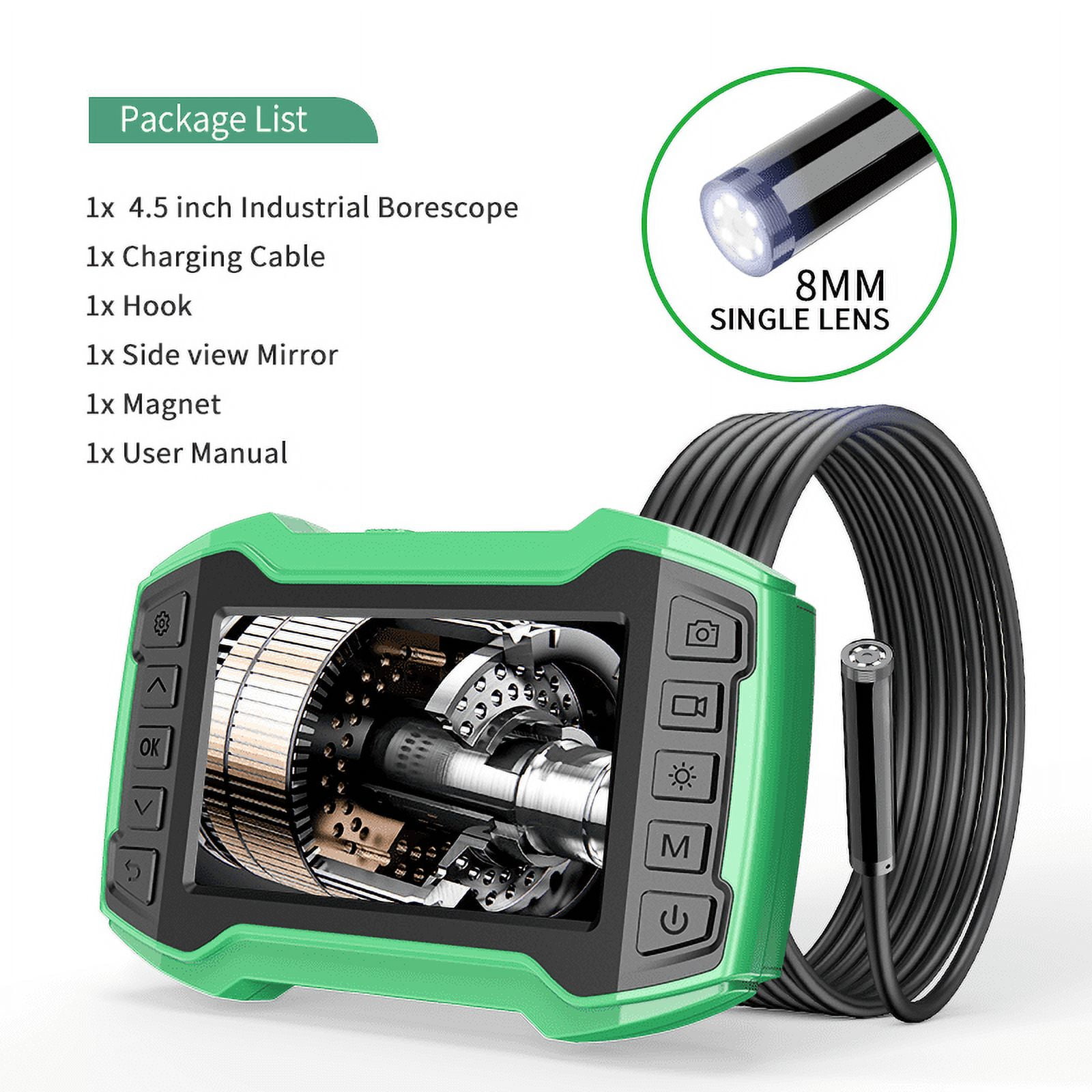 Single Dual Lens Industrial Endoscope Camera 1080P 4.5" IPS Snake Video ...