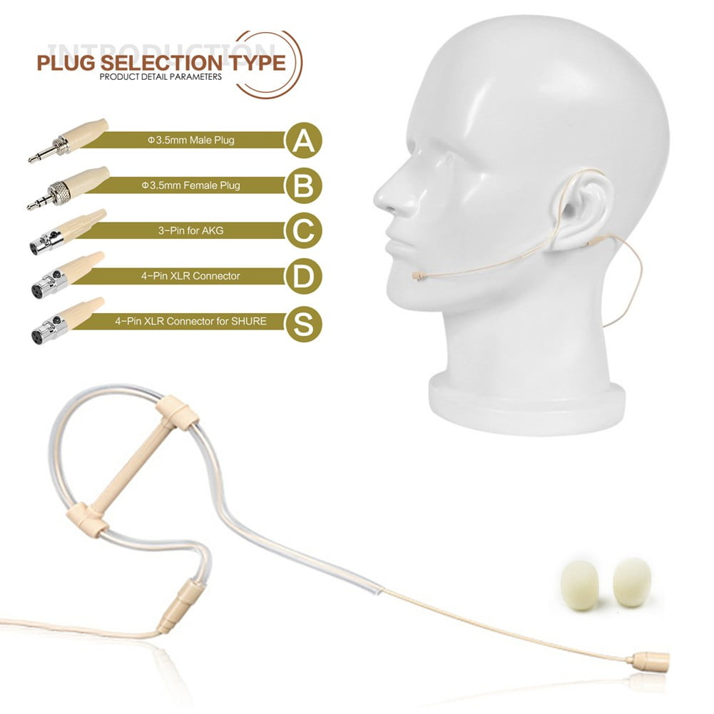 Single Ear Hook Headworn Microphone Omnidirectional Condenser Handsfree ...